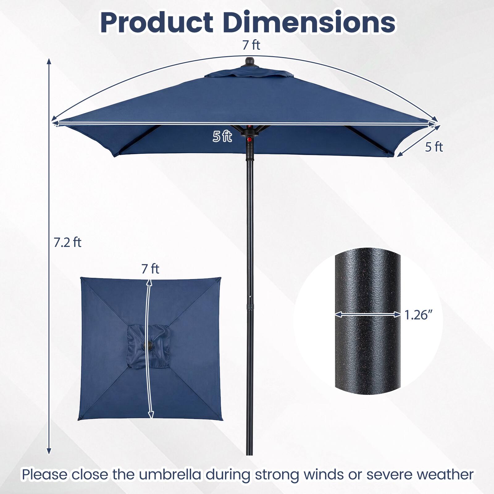 Gymax 7 ft Square Patio Umbrella w/Push Button Opening Top Ventilation ...