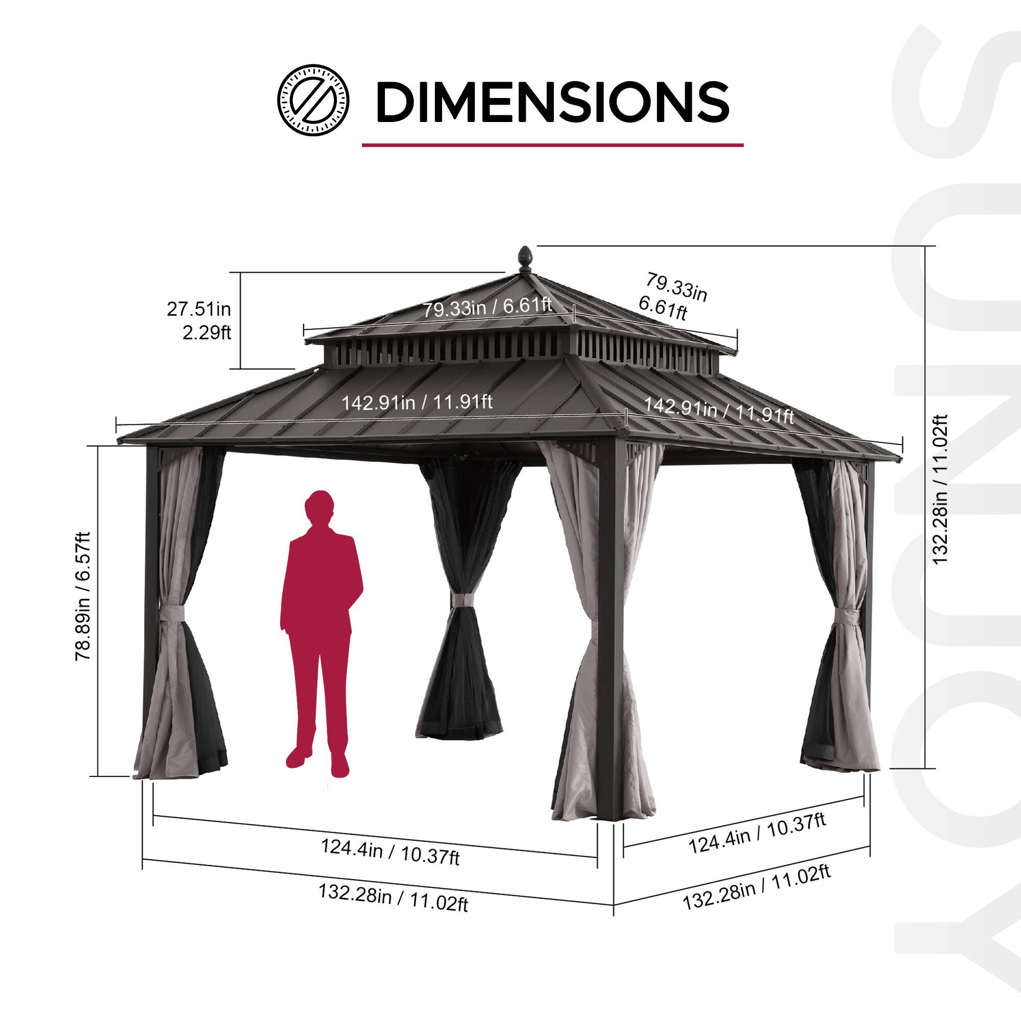 SUNJOY 12X12 Kingston Hardtop Rectangular Gazebo Brown A10204364200 ...