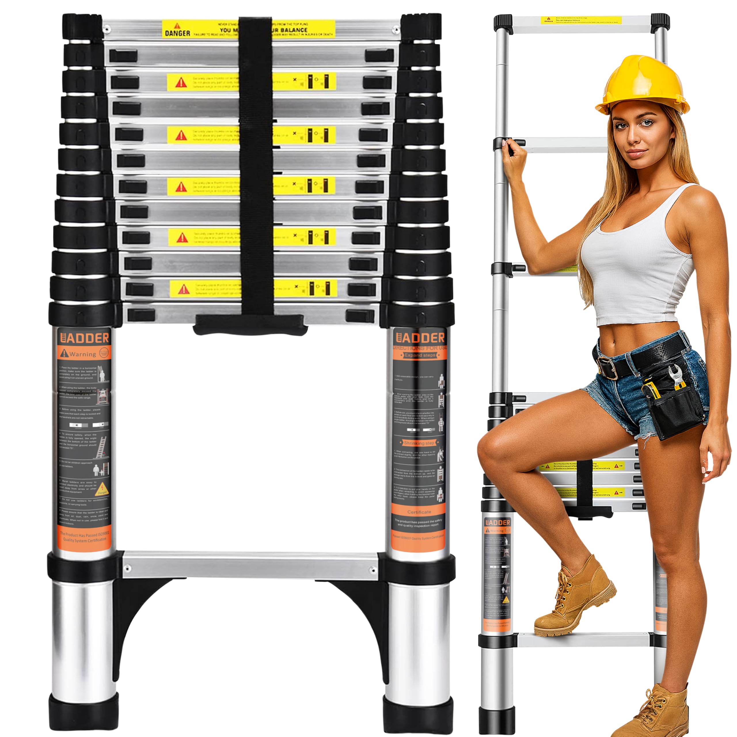 Hanke Folding Telescoping Ladder Aluminum Extension Compact Portable ...