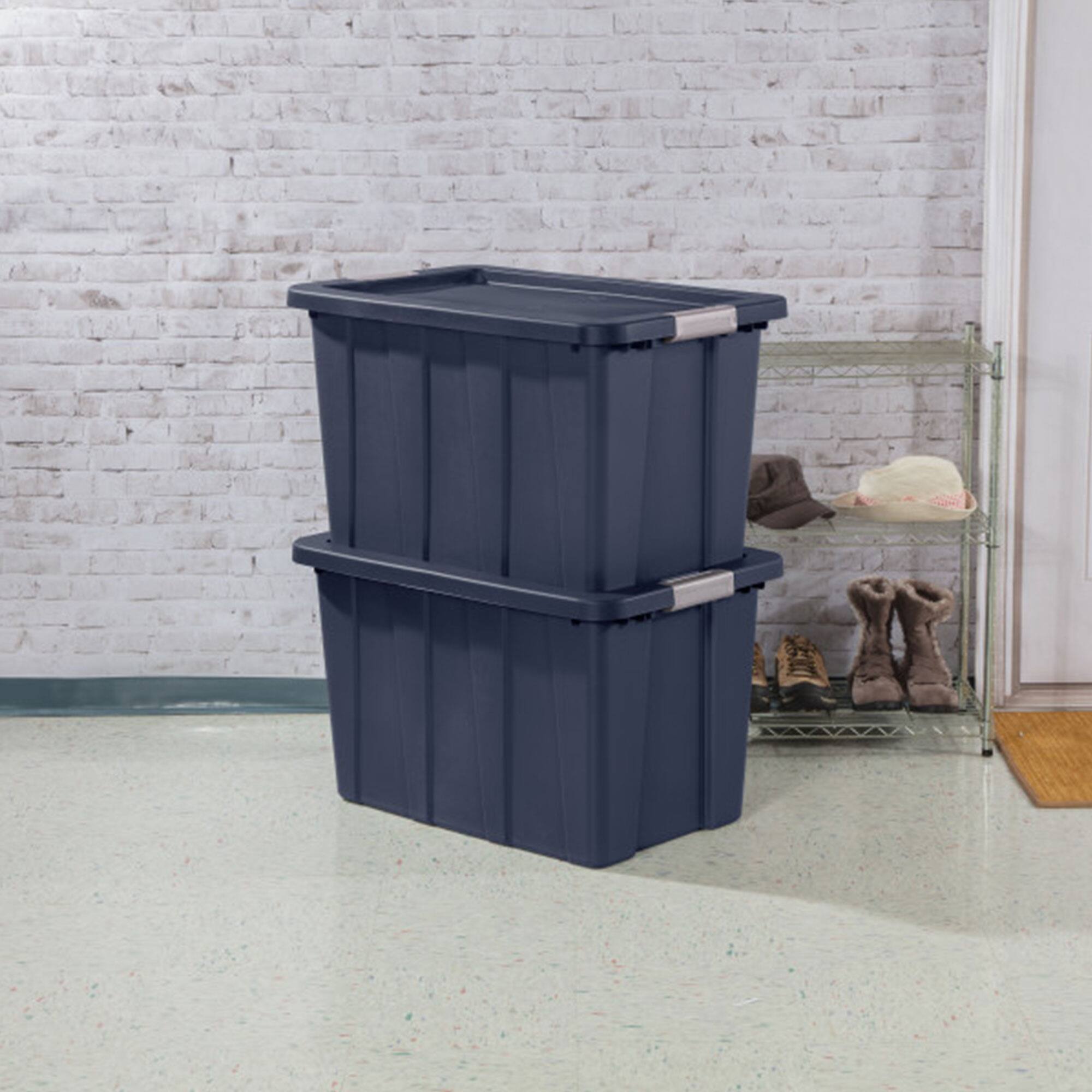 Sterilite Tuff1 30 Gallon Plastic Storage Tote Bin w/Latching Lid, Blue ...