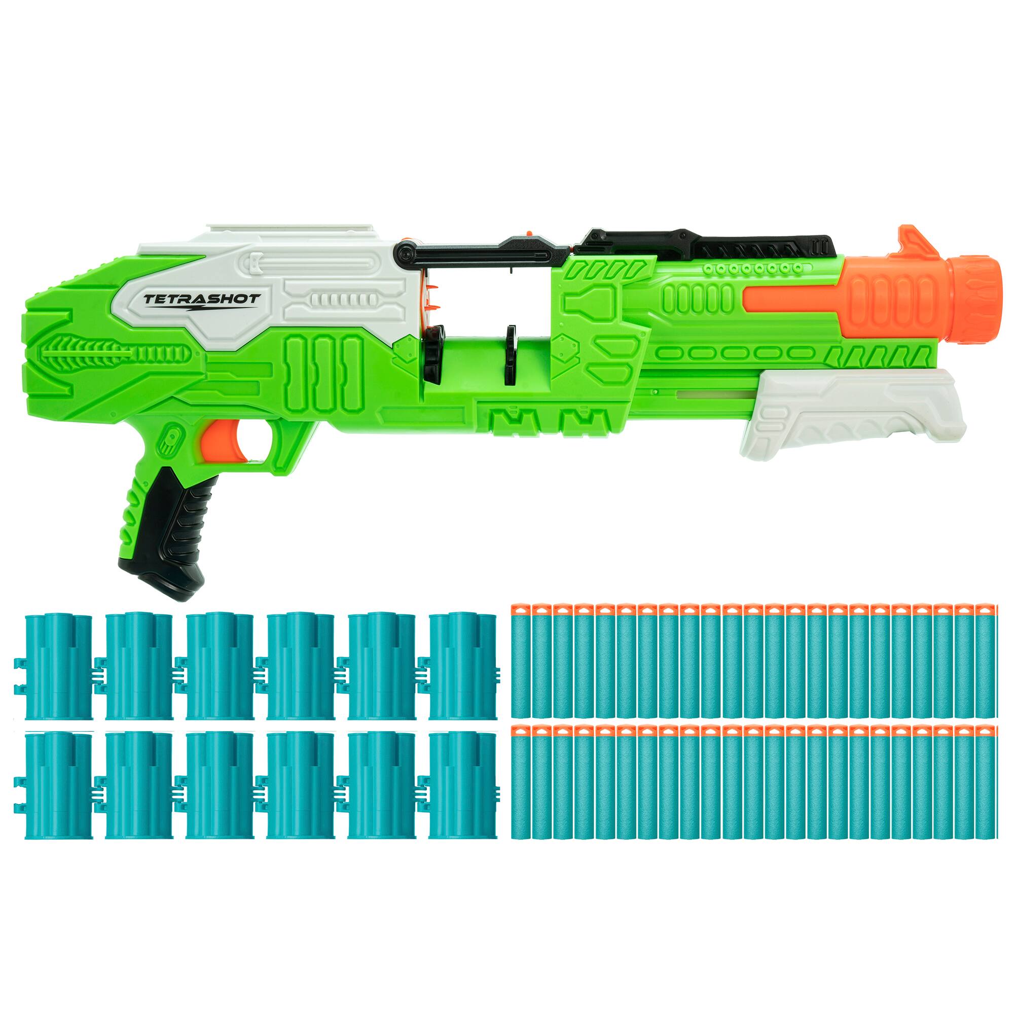 Buzz Bee Toys Tetrashot Green & White Dart Blaster W/ 98 Accu Blast ...