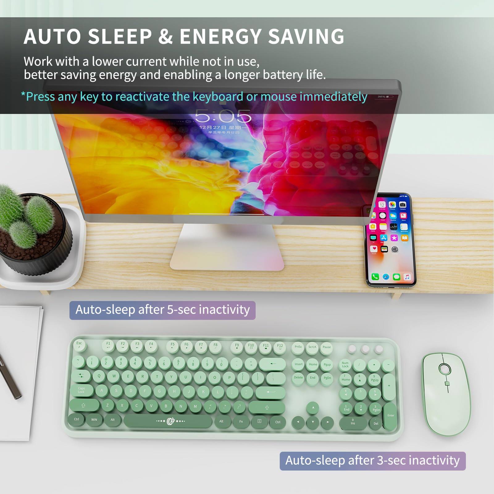 Pacoar Cade Wireless And Mouse Cute Colorful With hz Cordless Retro ...