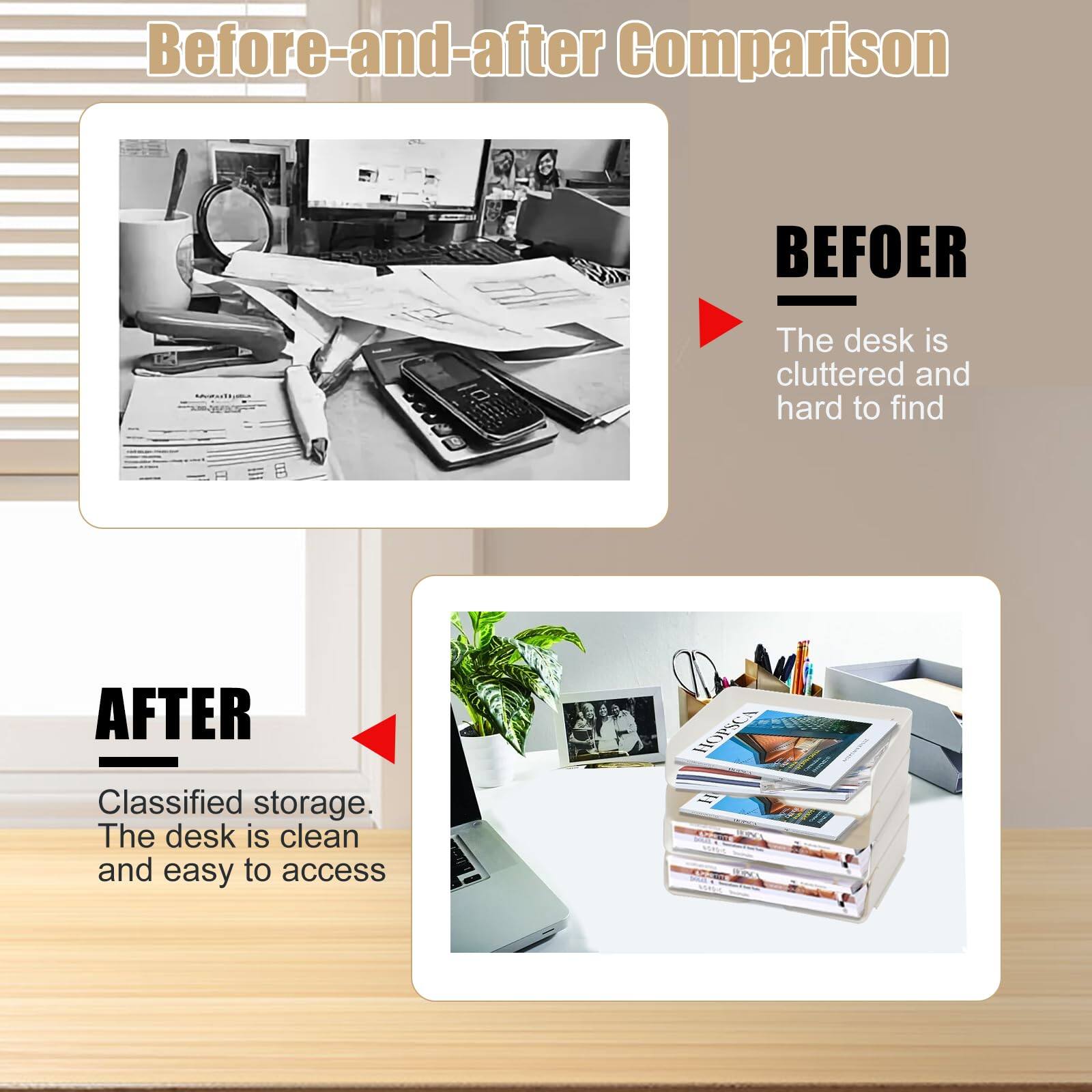 Dapper Styles 4 Tier Desk Organizer Stackable Paper Tray For Document ...