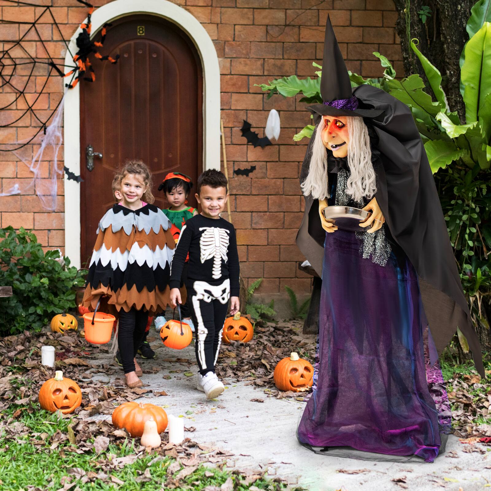 Costway 6Ft Lighted and Animated Halloween Witch Outdoor Indoor ...