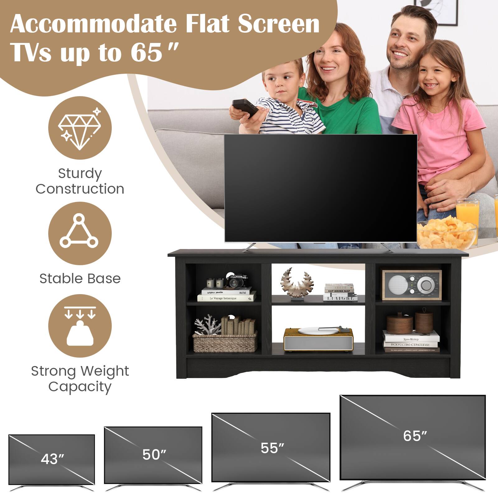 Sugift TV Stand for up to 65 Inch Flat Screen TVs with Adjustable ...