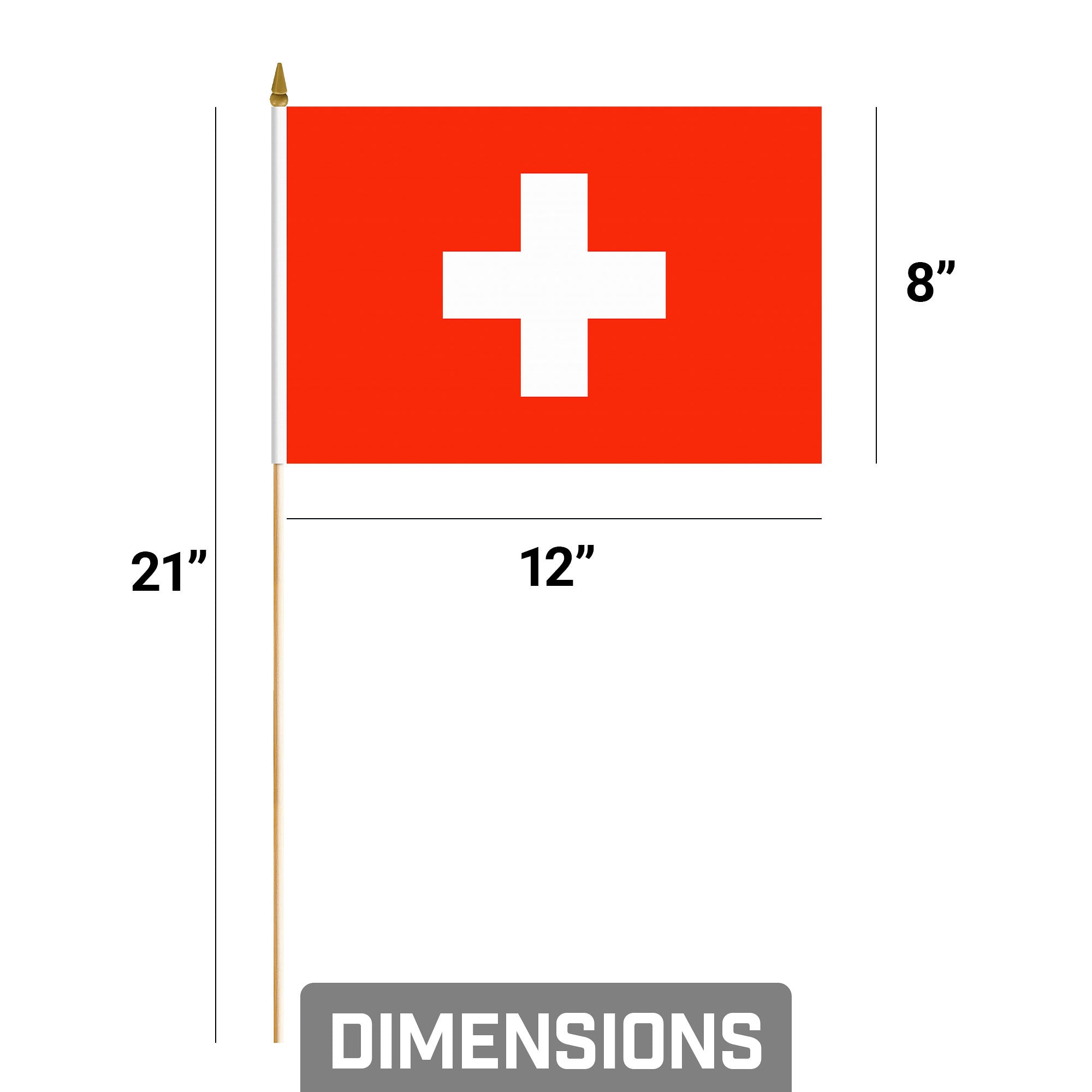 G128 24 Pack Handheld Switzerland Stick Flags, 8 x 12 in, 150D ...