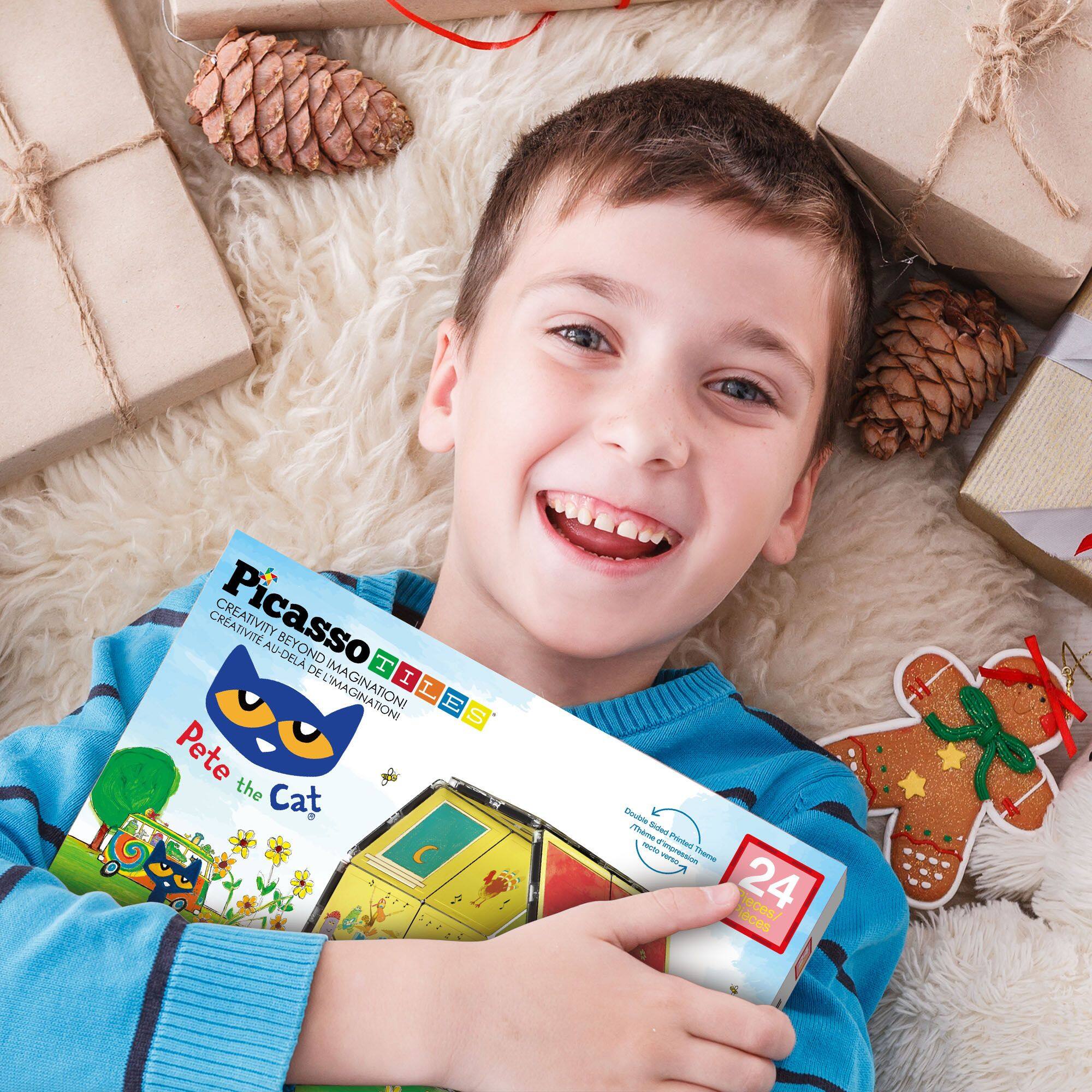 PicassoTiles PICASSO TILES 24 PC Pete The Cat Magnetic Tile House Set ...