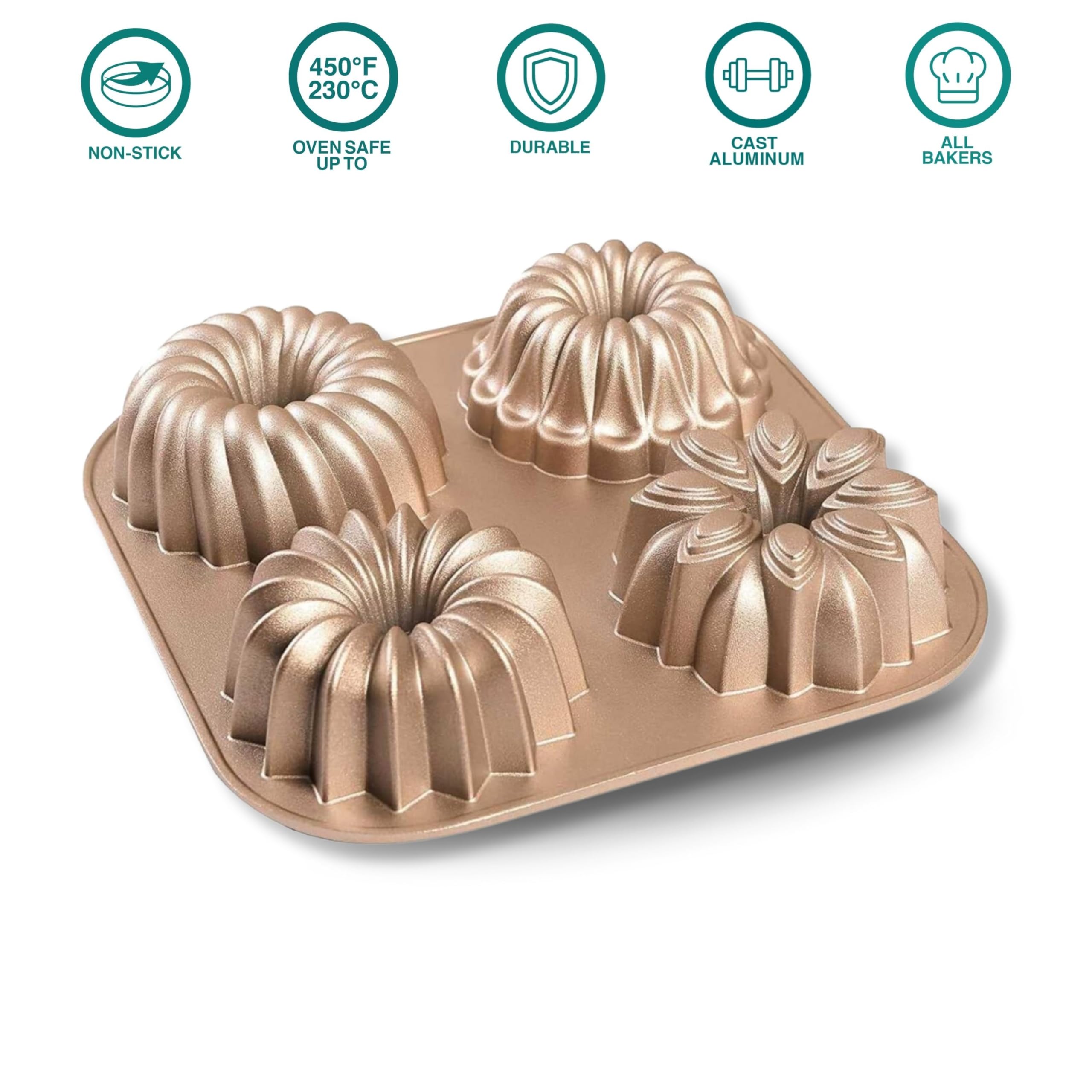 Baker's Secret Mini Joys Non Stick Mini Fluted Cake Pan Cast Aluminum ...