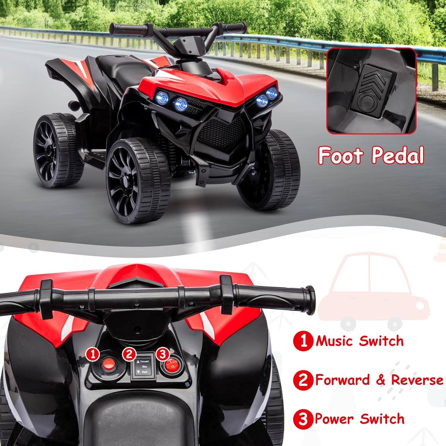 Babevy 6V Electric Ride On ATV for Toddlers, Battery Powered 4 Wheeler ...