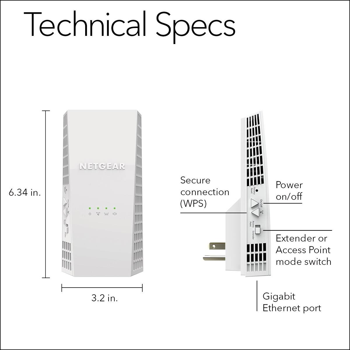 NETGEAR AC1750 Dual Band Wi Fi Range Extender White EX6250-100NAS ...