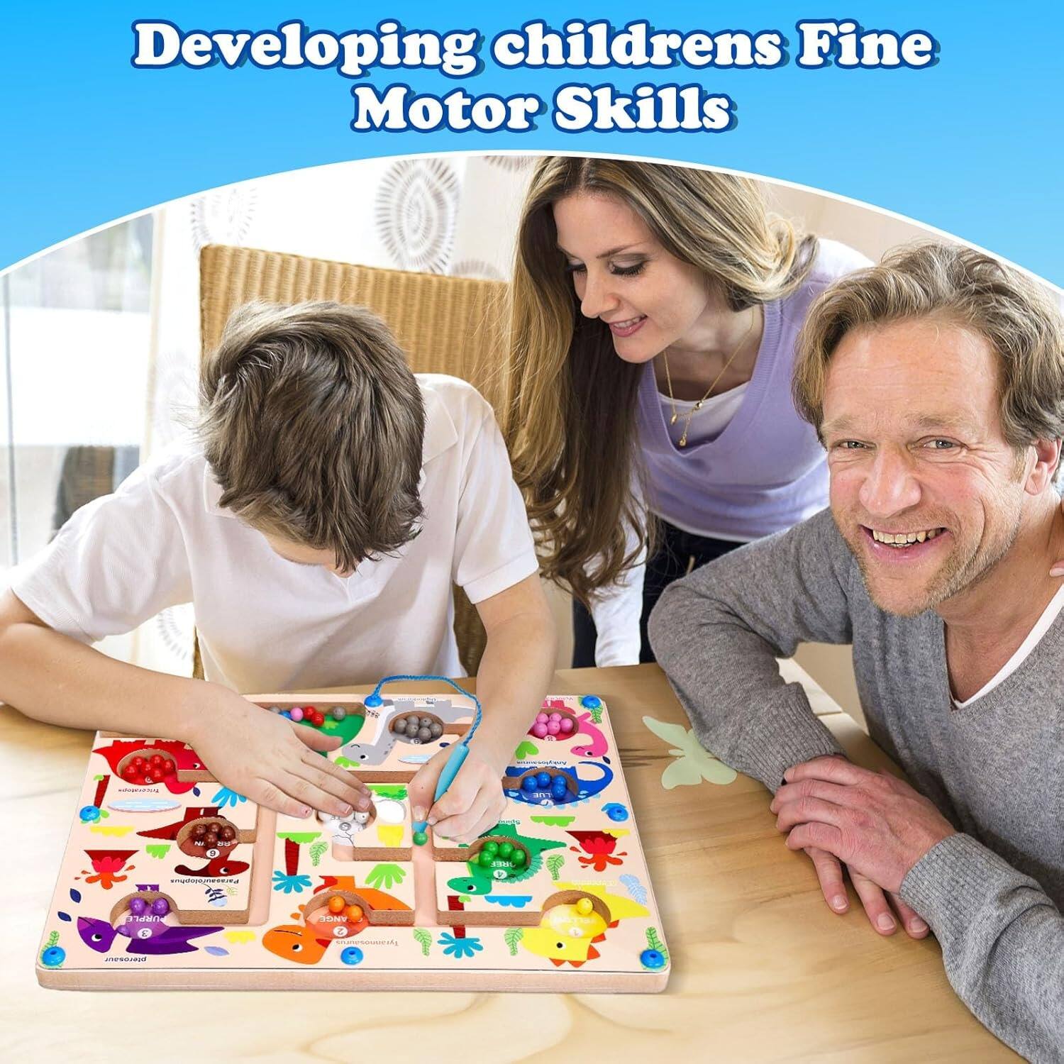 Auledio Magnetic Dinosaur Number Maze Montessori Toy for Kids, Wooden ...