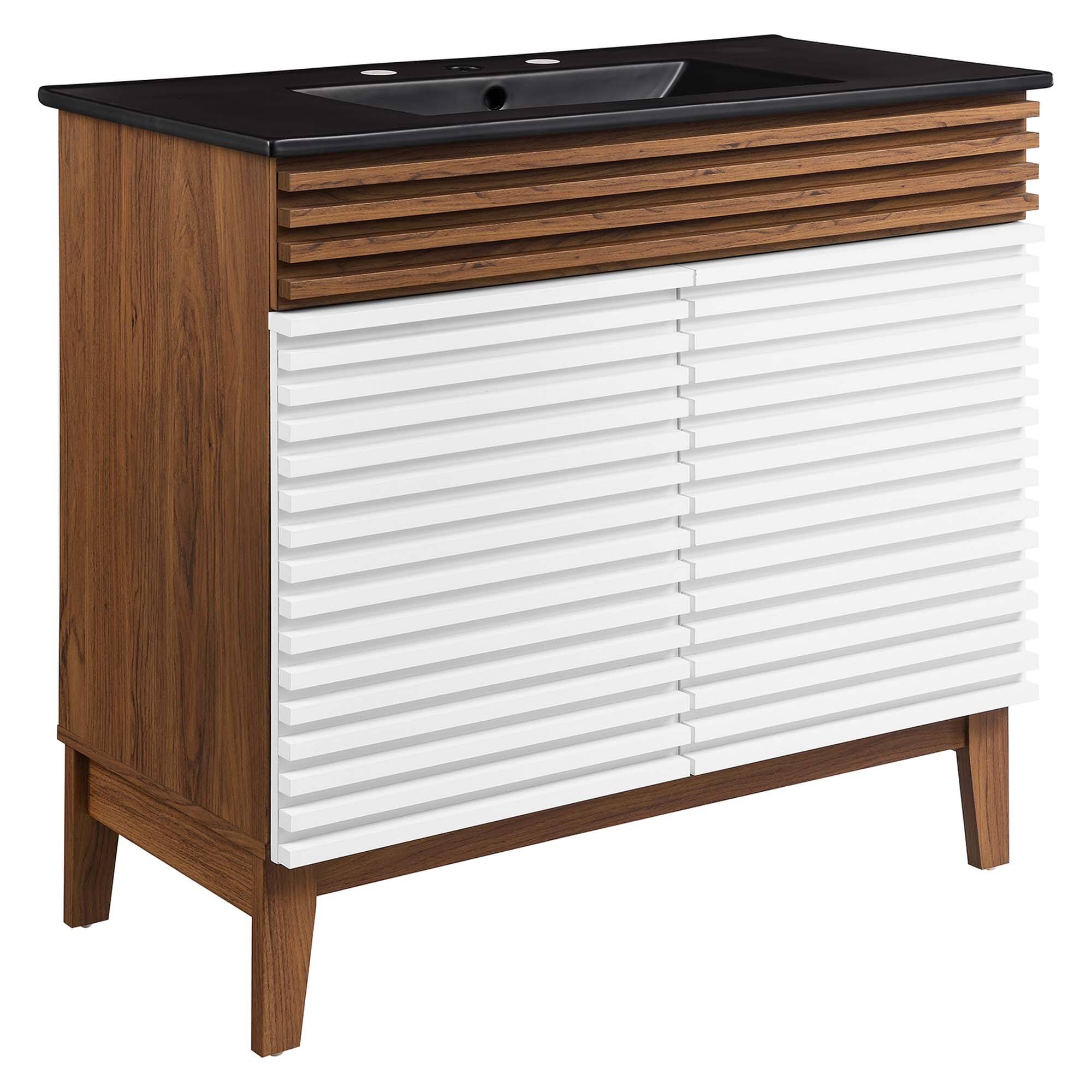 Modway Render Bathroom Vanity with Black Basin Included White Walnut ...