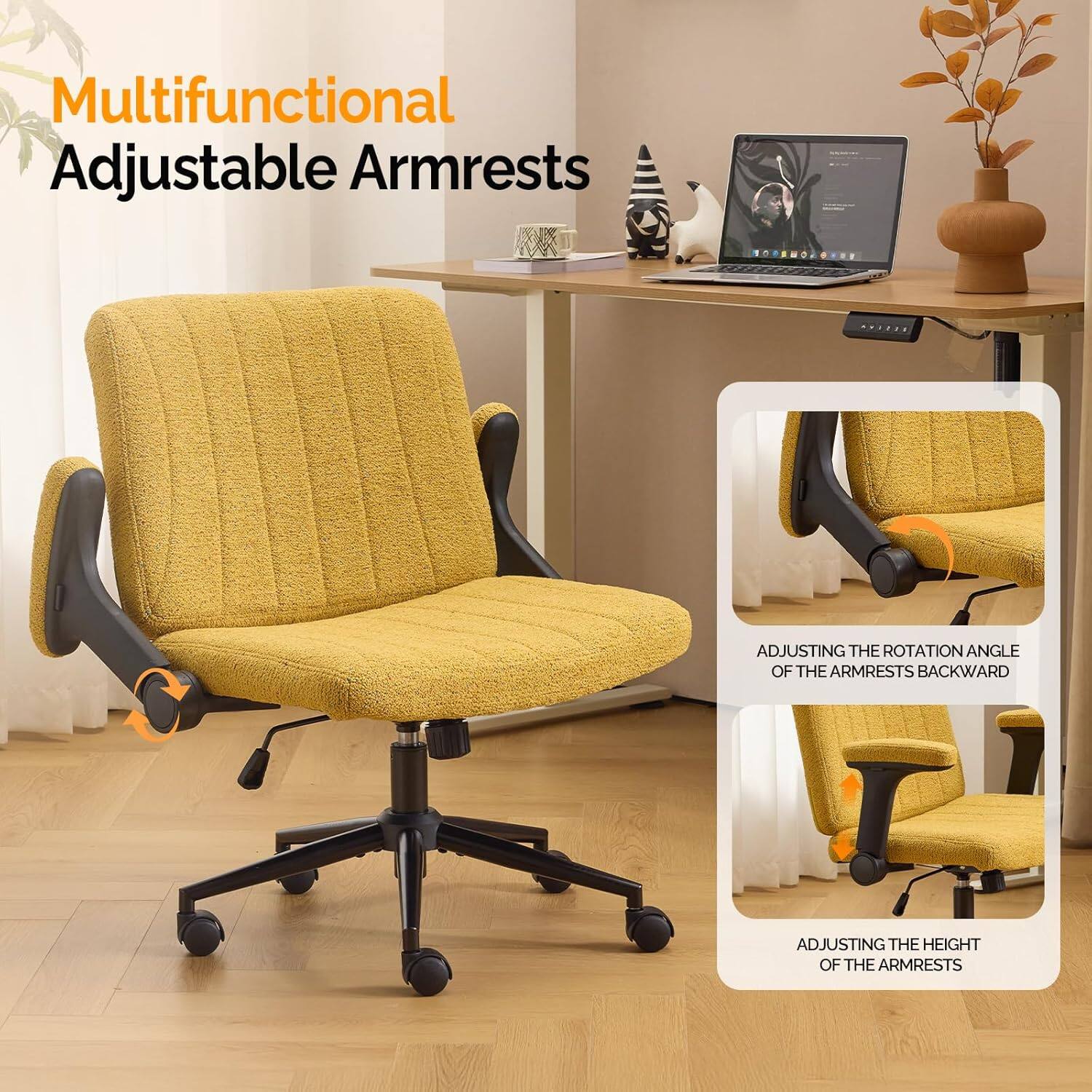 Winado Chenille Adjustable Flip Up Arms Cross Legged Chair Wide Rolling ...