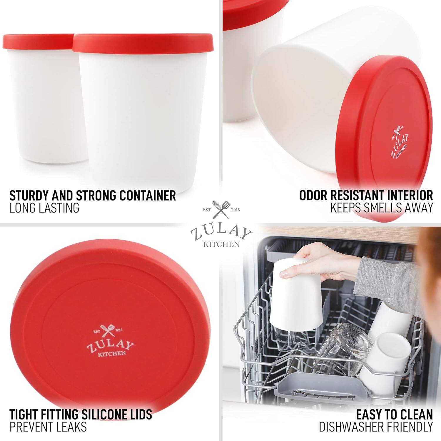 Zulay Kitchen Large Ice Cream Containers For Homemade Ice Cream ...
