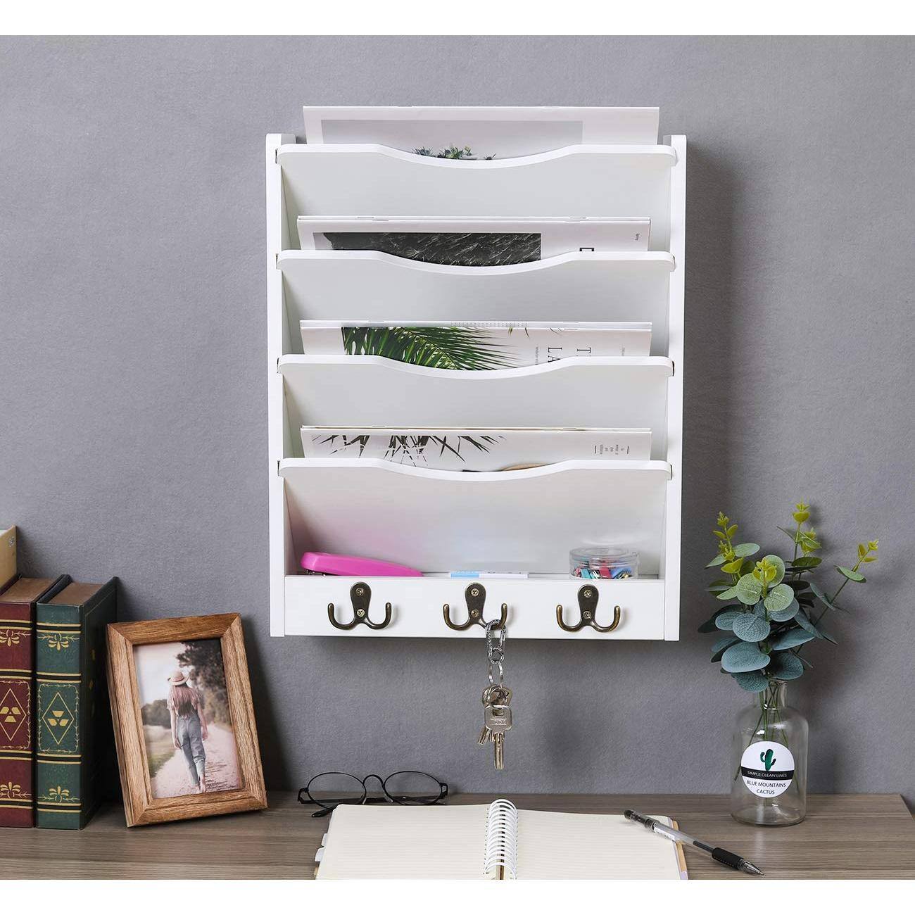 Dapper Styles 5 tier Wall File Holder Hanging Mail Organizer Wood Magazine Literature Rack With ...