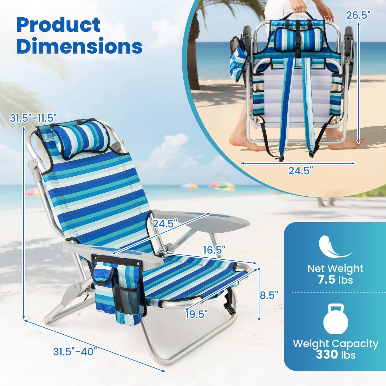 Costway 2 PCS Folding Beach Chair for Adults Lightweight Aluminum ...