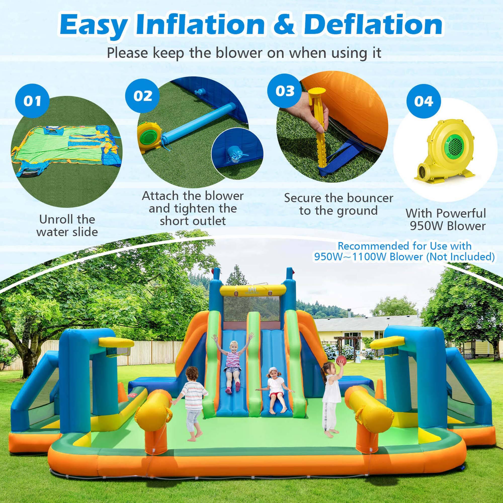 Costway Inflatable Water Slide with 2 Long Slides Pool Climbing Walls ...
