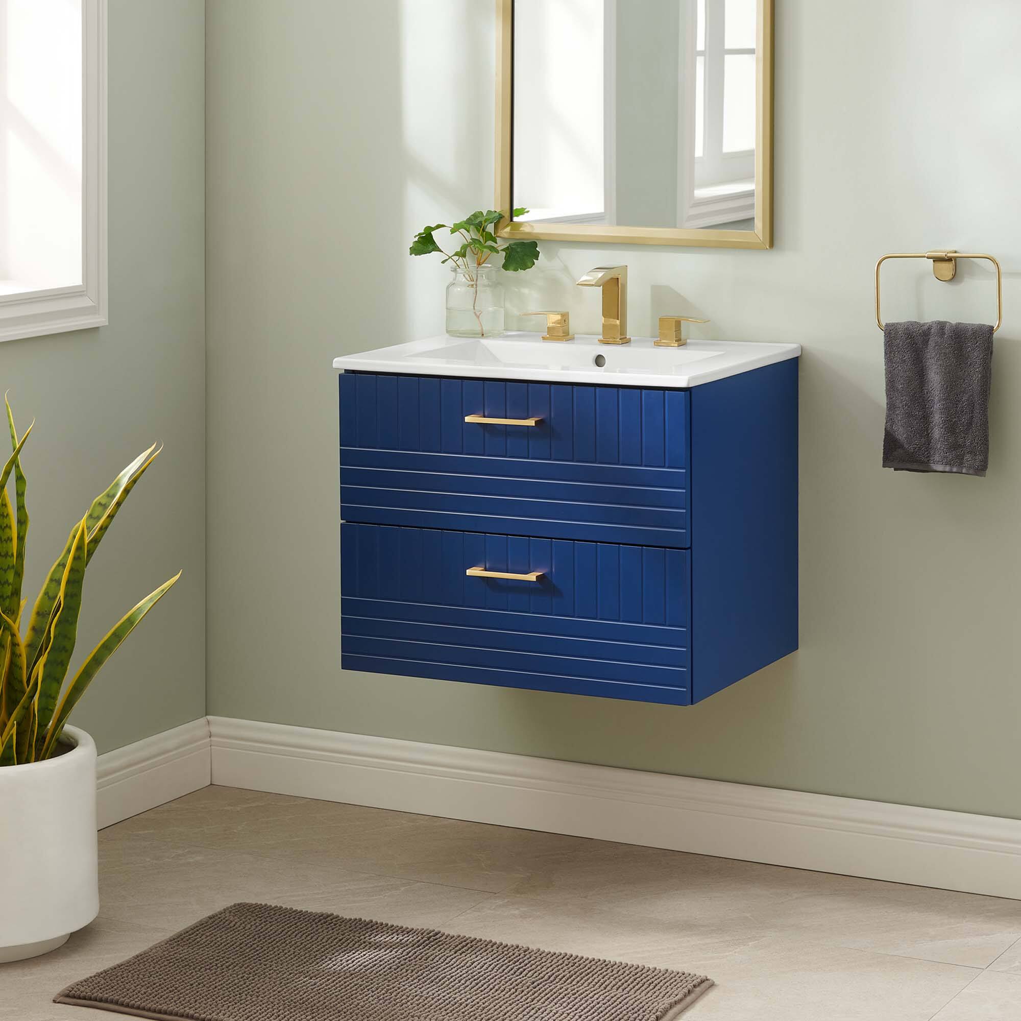 Daybreak Wall Mount Bathroom Vanity Basin Included by Modway Blue White ...