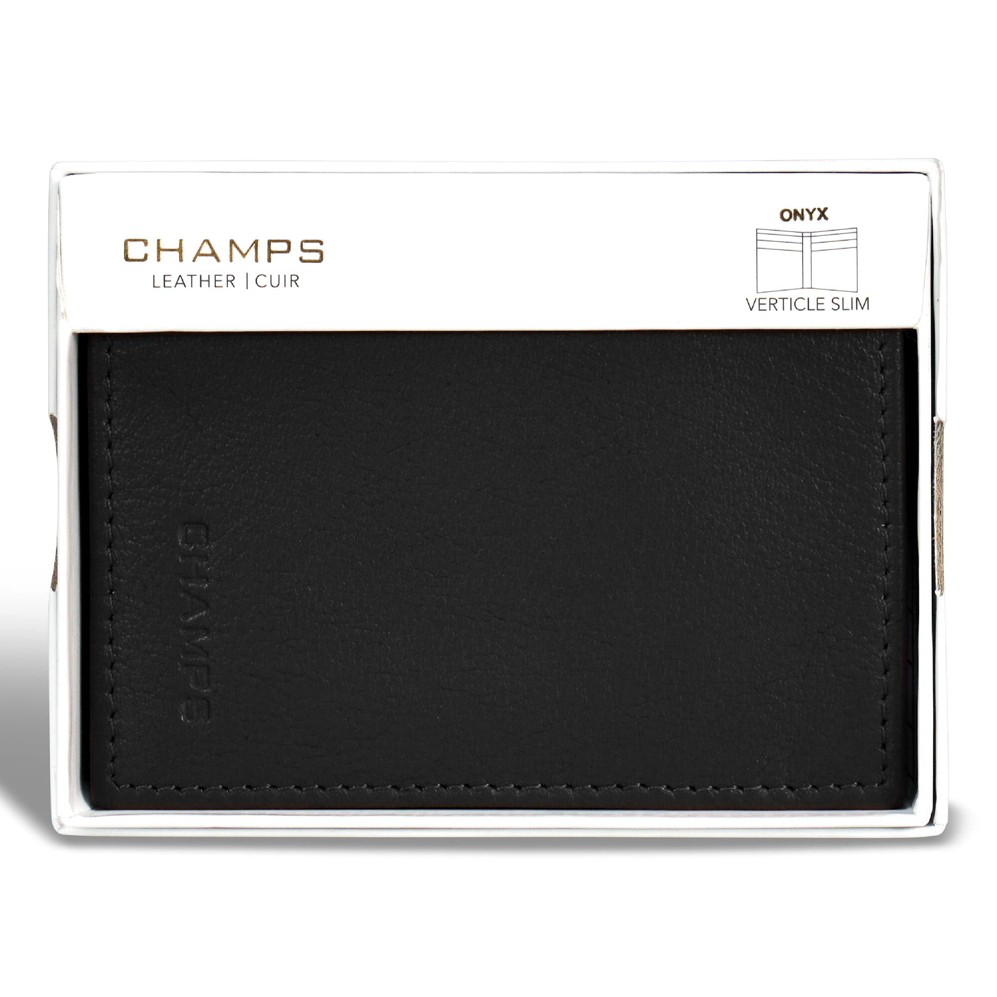 Champs Onyx Collection Leather Vertical Slim Wallet Black OB-513-BLACK ...