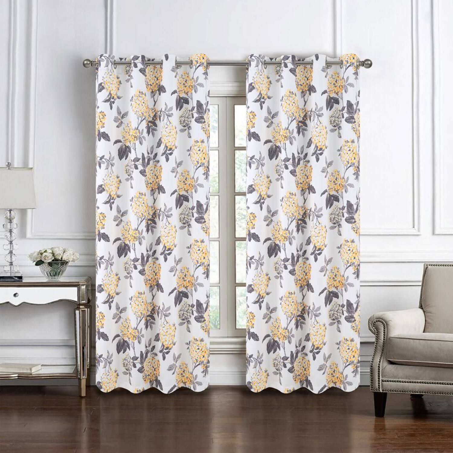 Olivia Gray 100% Polyester 200 GSM Hydrangea Printed Blackout Grommet ...