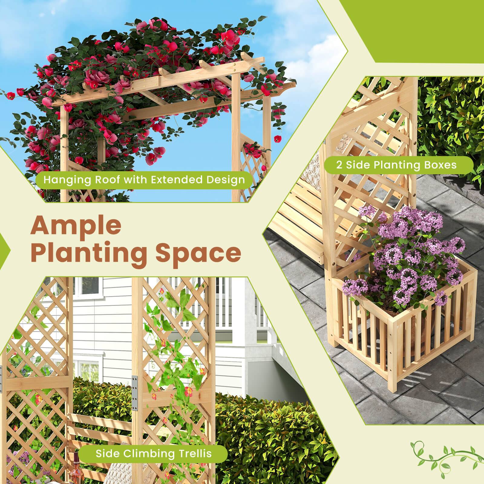 Costway Patio Garden Bench Arbor Arch with Pergola Planting Box Side ...