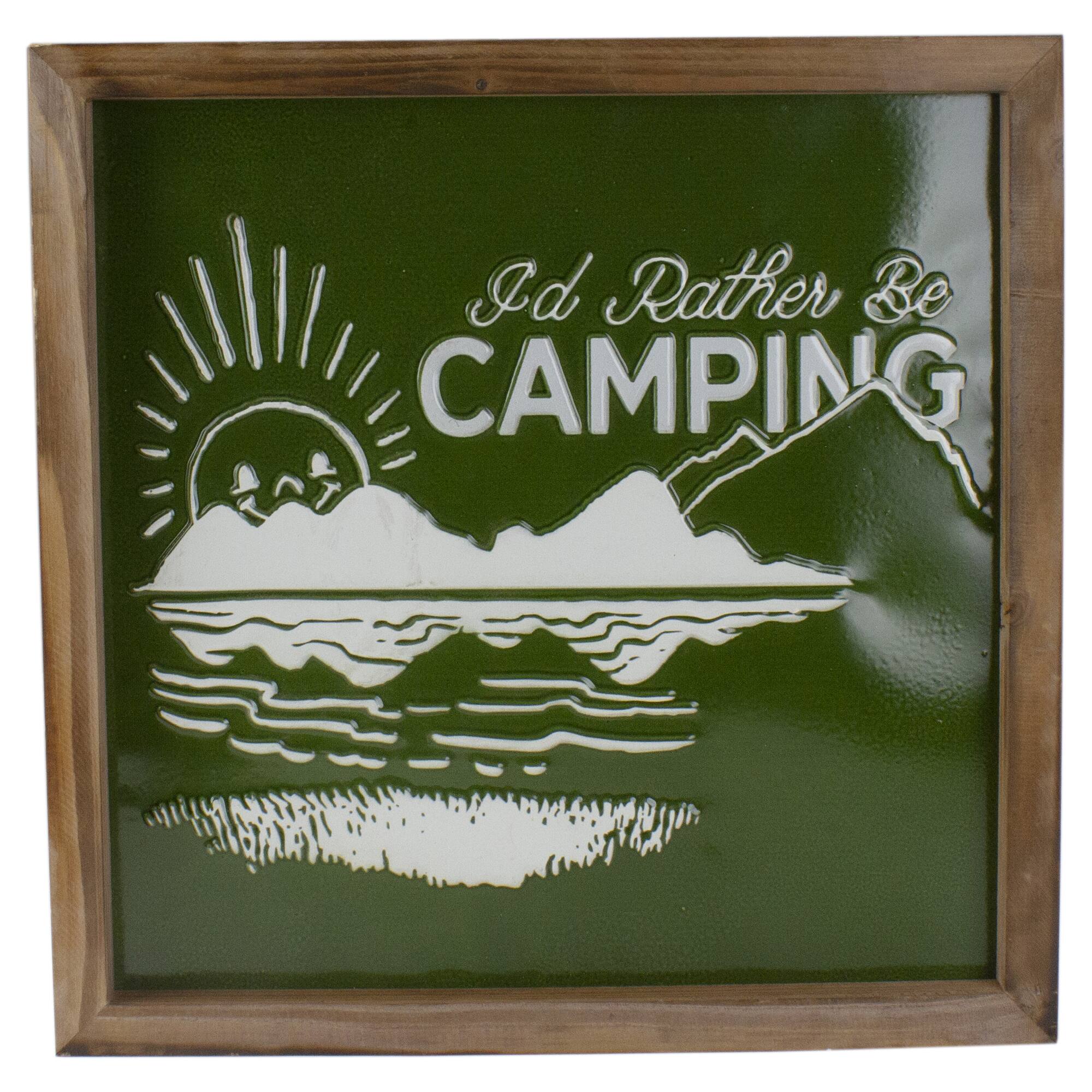 Raz 14” and White I'd Rather Be Camping Metal Wall Art Green 34260018 ...
