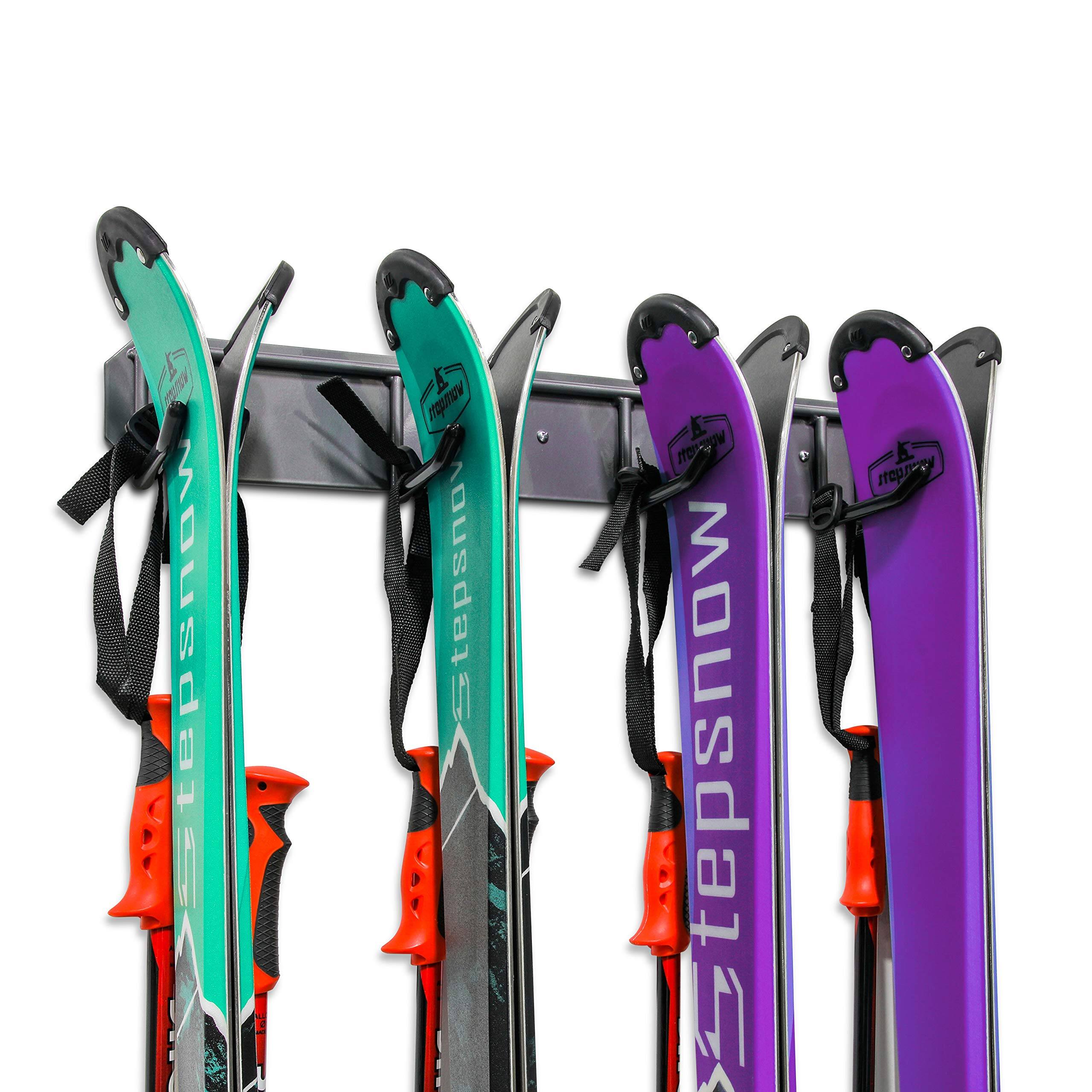 RaxGo Ski Storage Rack, Wall Mounted Ski Rack Holds 4 Pairs of Skis ...
