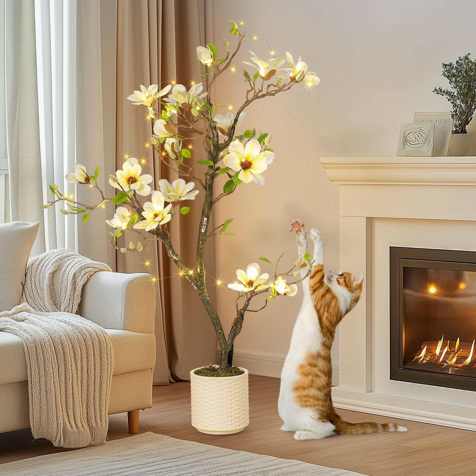 Maxxis Merch 4 ft Faux Magnolia Plant Artificial Flower Trees for Yard ...