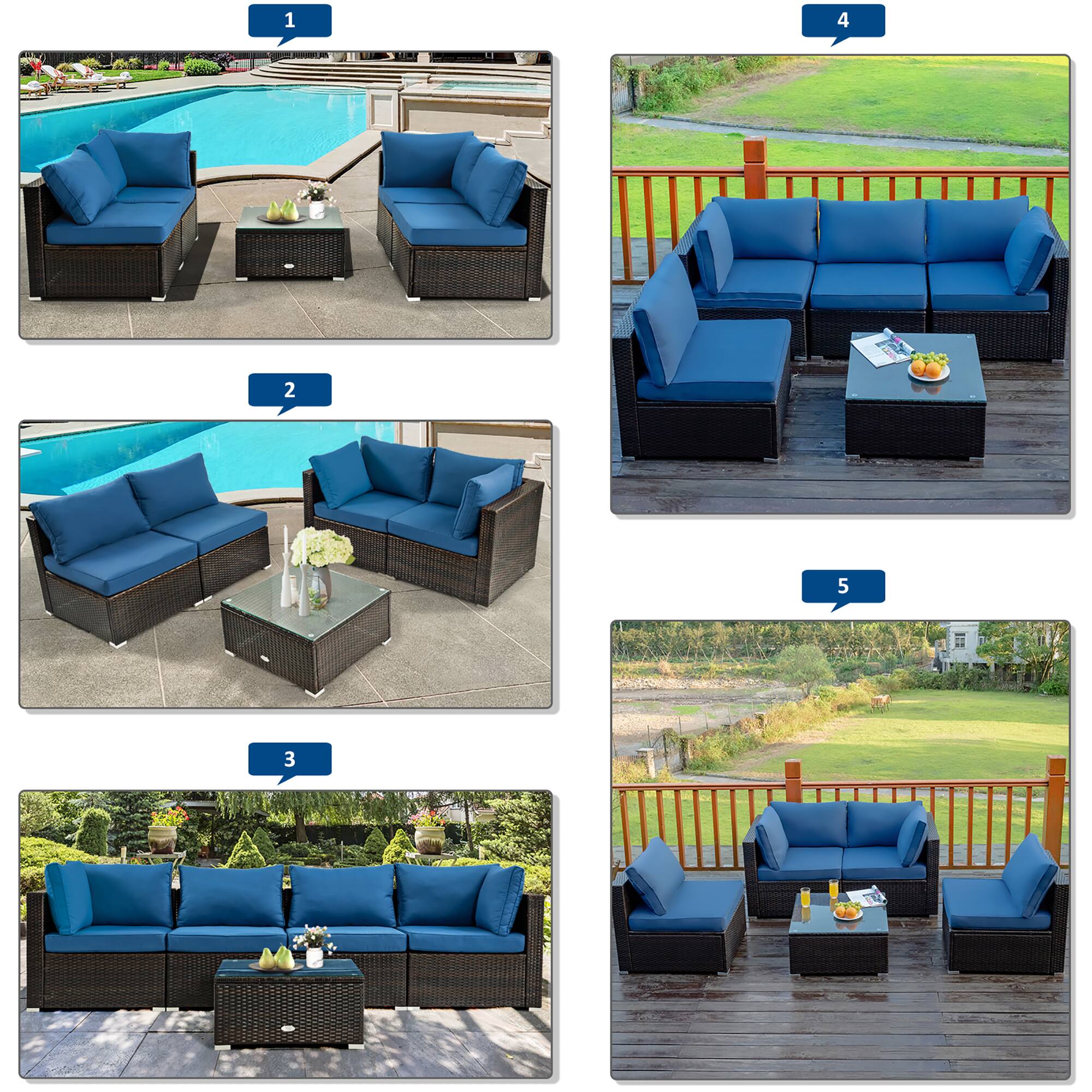 Costway 6PCS Patio Rattan Furniture Set 42" Fire Pit Table Cover Sofa ...