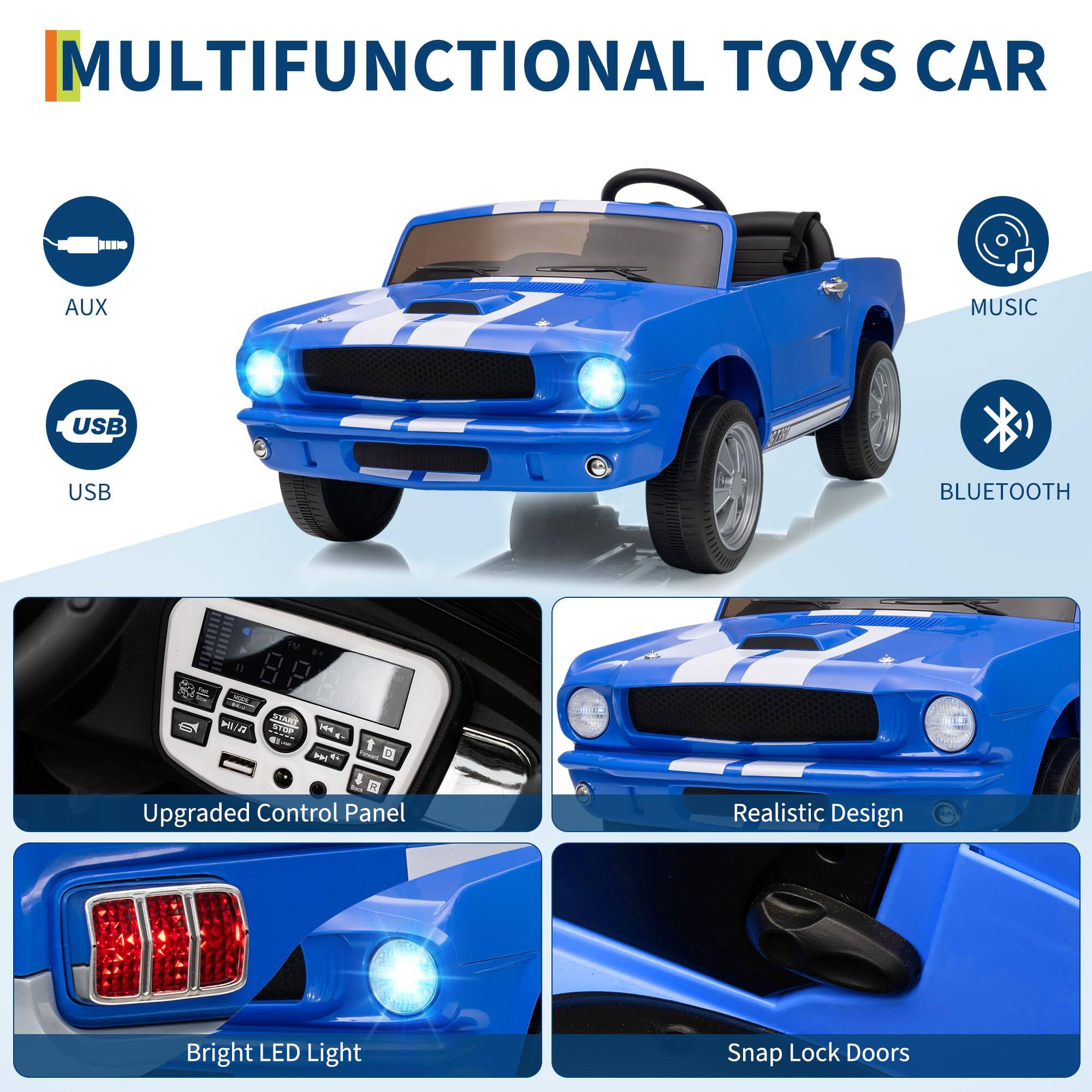 Acekool 24V Licensed Shelby GT350 Ride On Car, Ford Kids Electric Vehicle 2 Seater, Remote ...