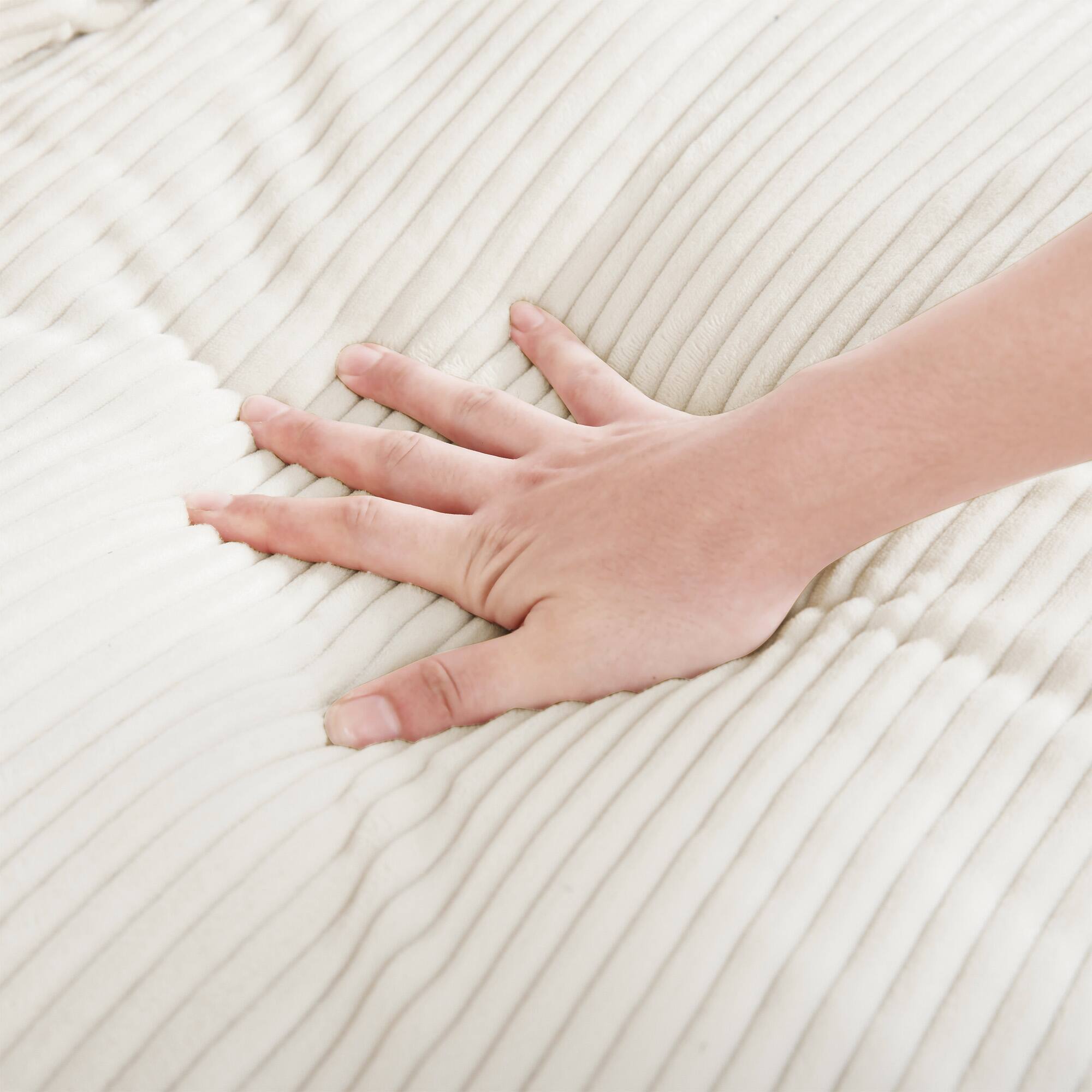 APRILSOUL Corduroy Fabric Ottomans Footrest 2 3 4 Seater Sofa Beige ...