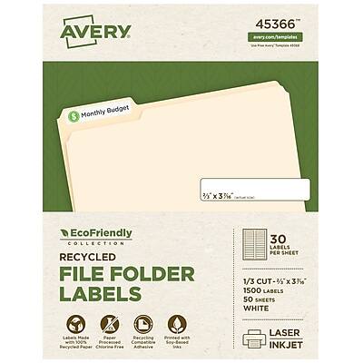 Avery EcoFriendly Laser/Inkjet File Folder Labels, 2/3" x 3 7/16", 1500 ...