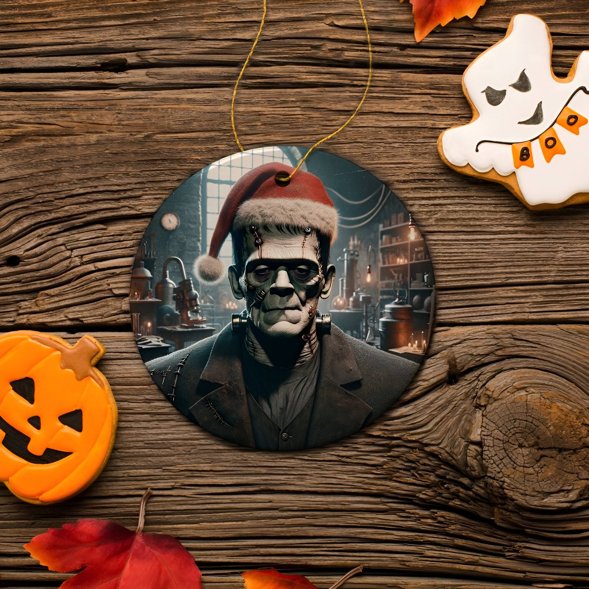 OrnamentallyYou Grotesque Frankenstein with Santa Hat Ornament Spooky ...