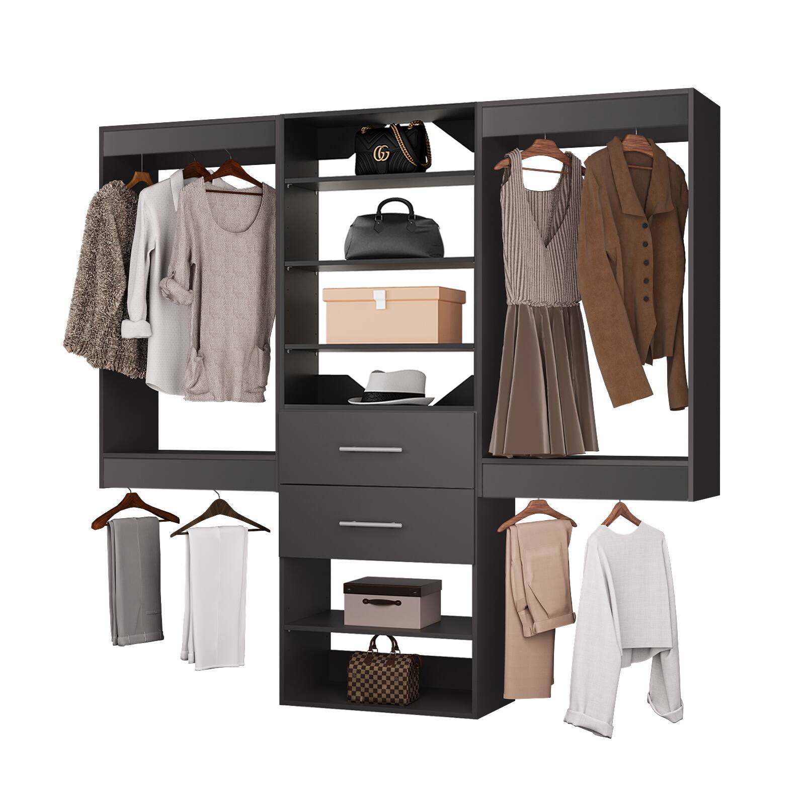 LOVMOR 90 in Black Modular Closet System Unit Customizable Wall Mounted ...