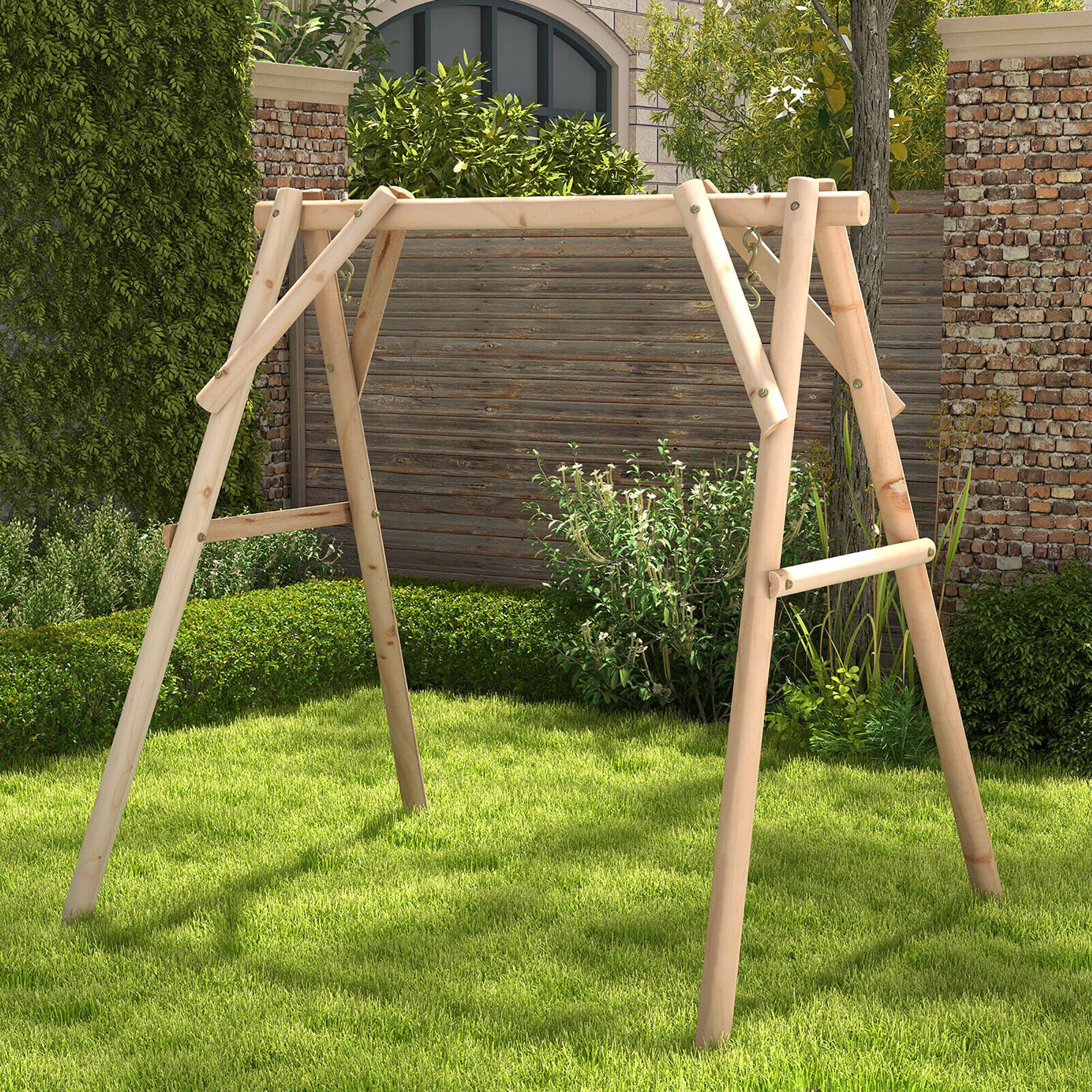 Gymax Wooden Swing Frame 67'' Solid Wood Heavy Duty A Frame Stand with ...