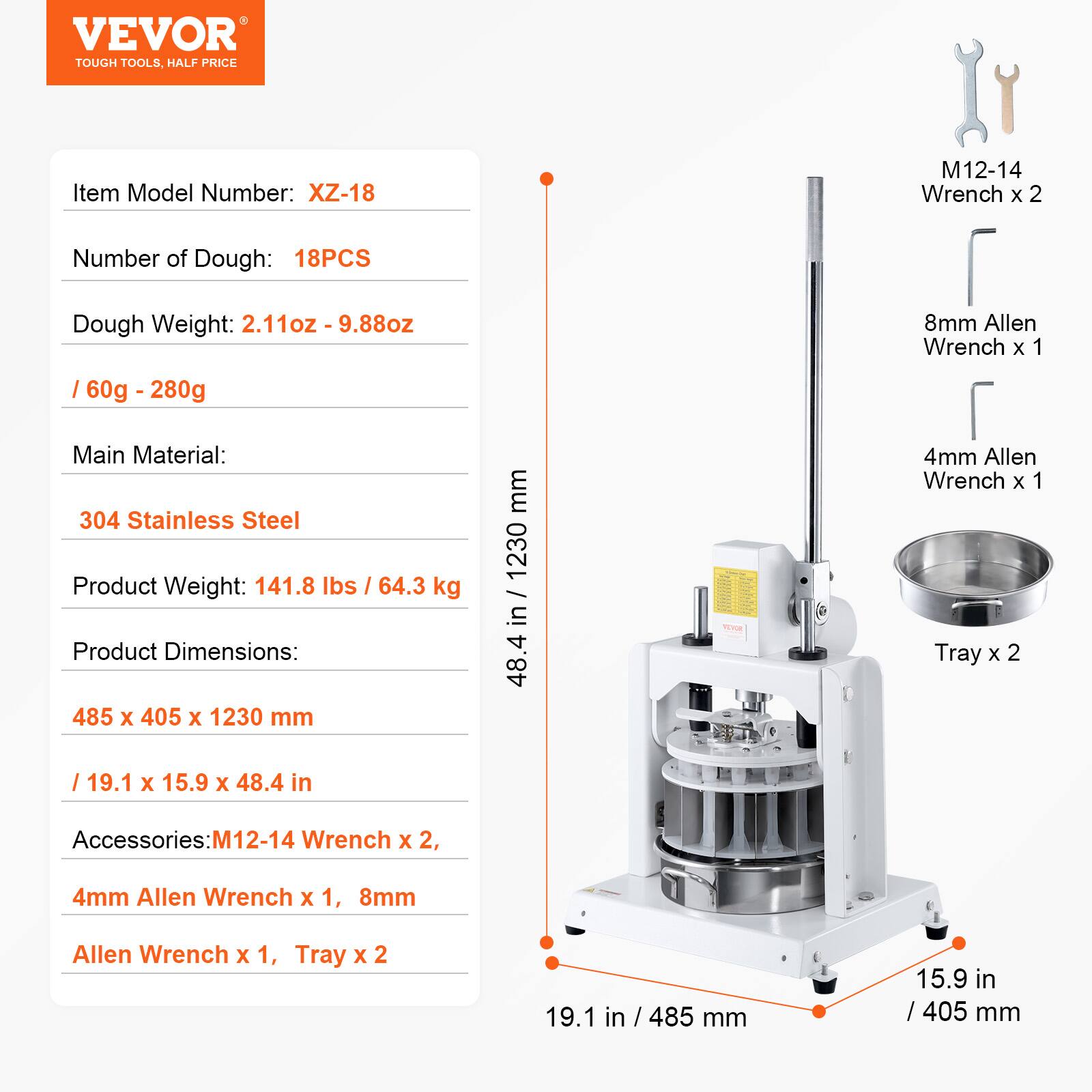 VEVOR Dough Divider Rounder, 18PCS Manual Dough Equal Divider Machine ...