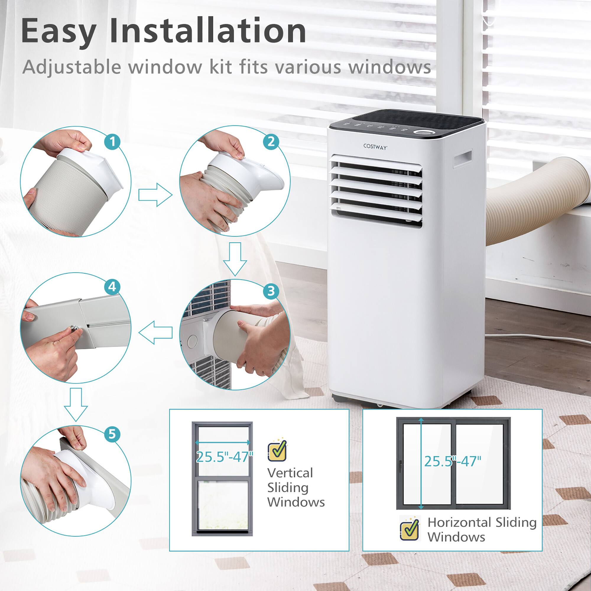 Costway 8000 BTU Portable Air Conditioner Cools up to 250 sq.ft 3 in 1 ...