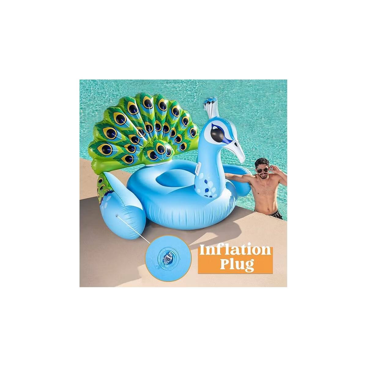 Joyfy 66'' Inflatable Peacock Pool Float, Giant Green Peacock Ride on ...