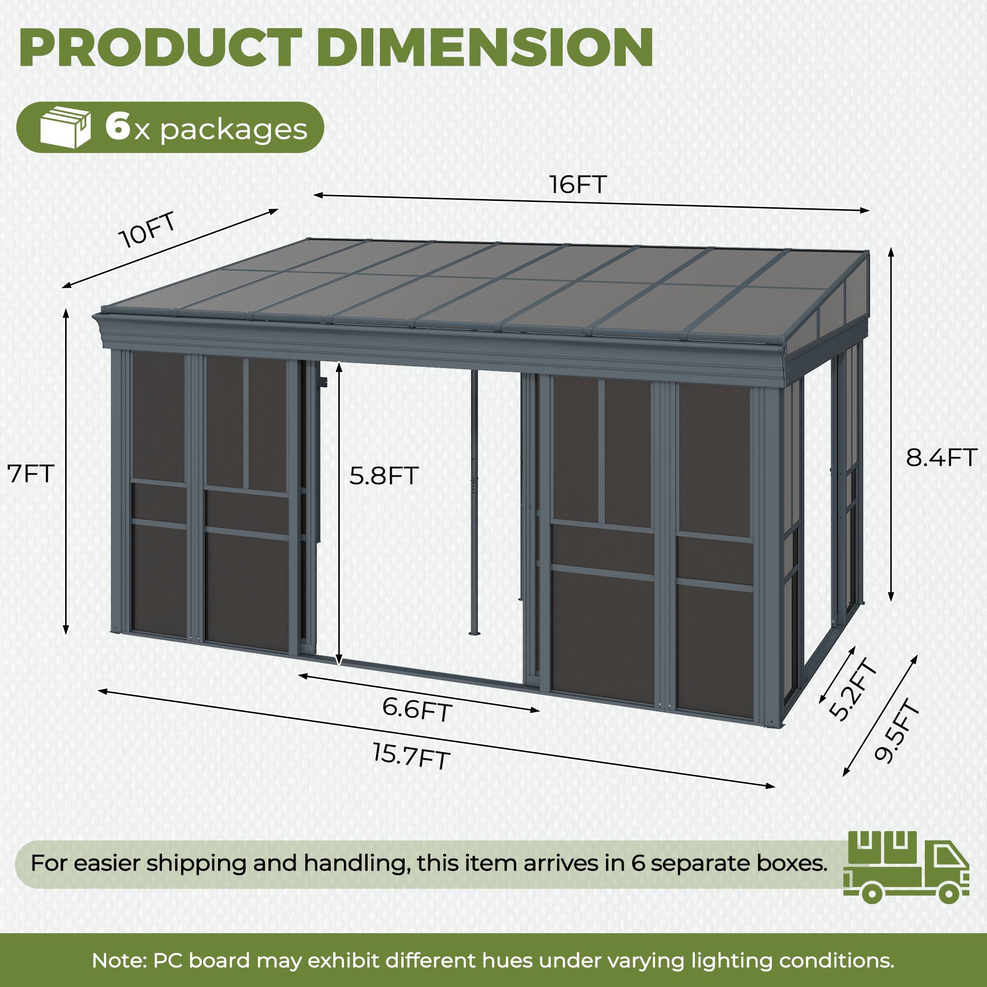PRODUCT DIMENSION6x packages16FT 10FT 7FT 5.8FT 6.6FT 15.7FT 5.2FT 8 ...