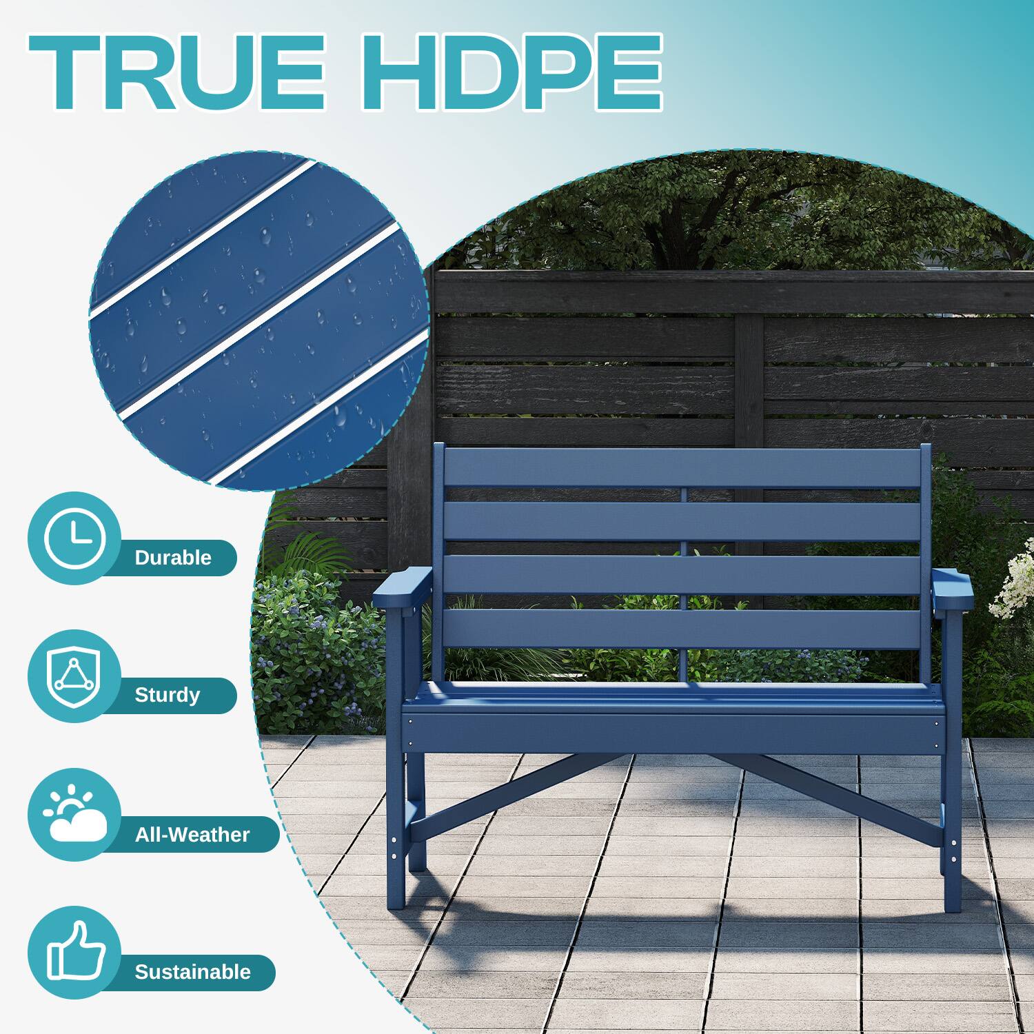 FODINGHILL 51.5" Weatherproof HDPE Outdoor Bench, 2 Person Garden Bench ...