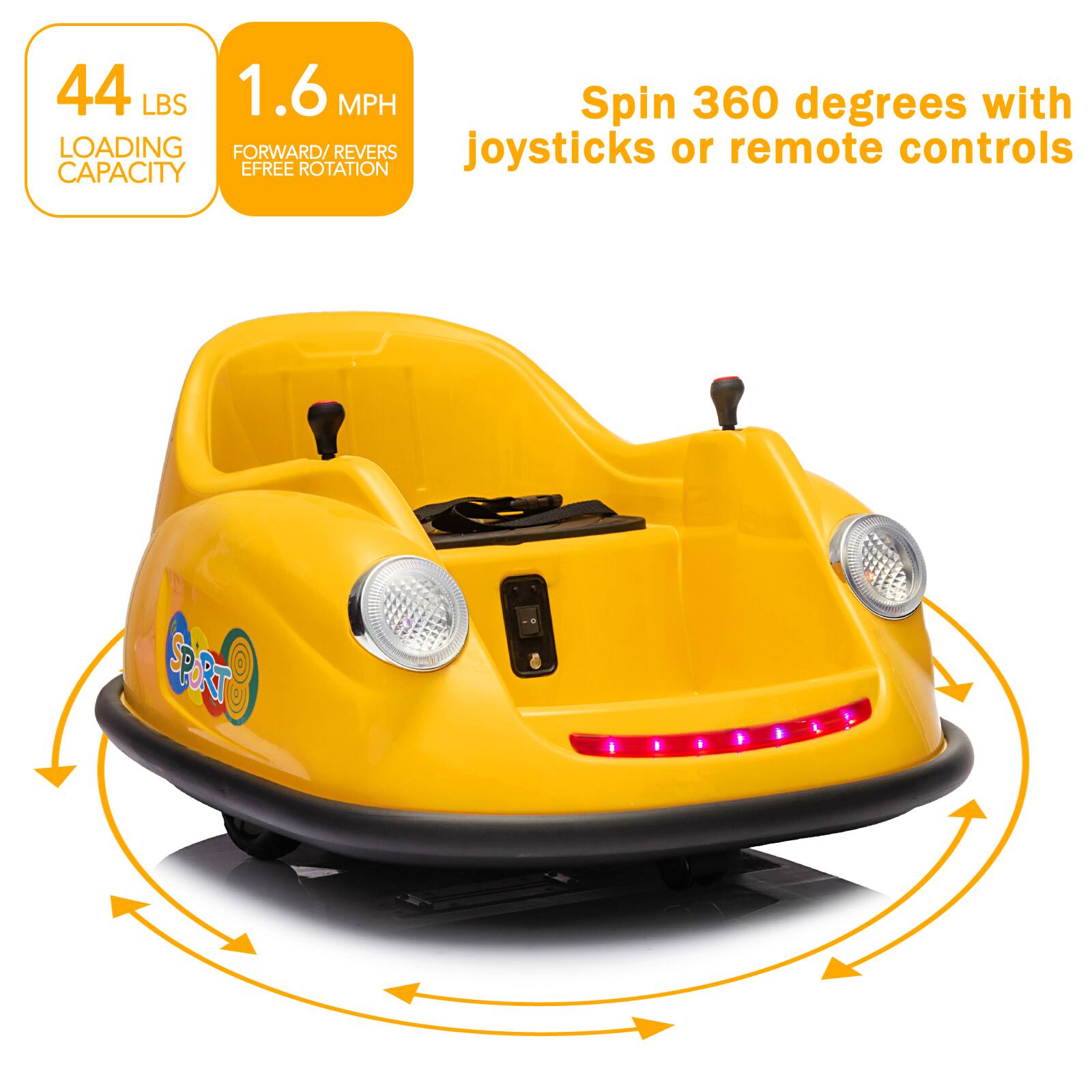 Jojoka 12V Toddler Bumper Car, Remote Control, 360° Spin, Lights ...
