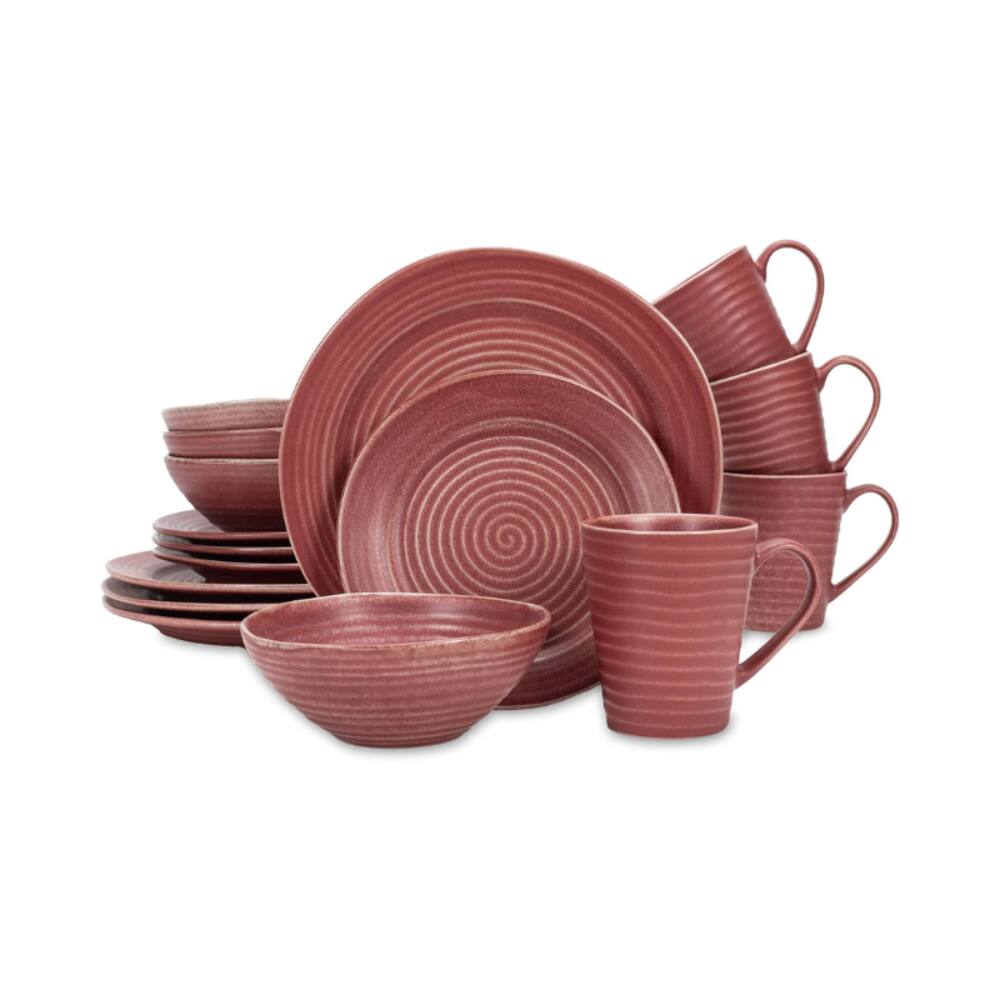 Bits Burst Ribbed Pottery Look Ceramic Dinnerware Set Red BB-DS106 ...