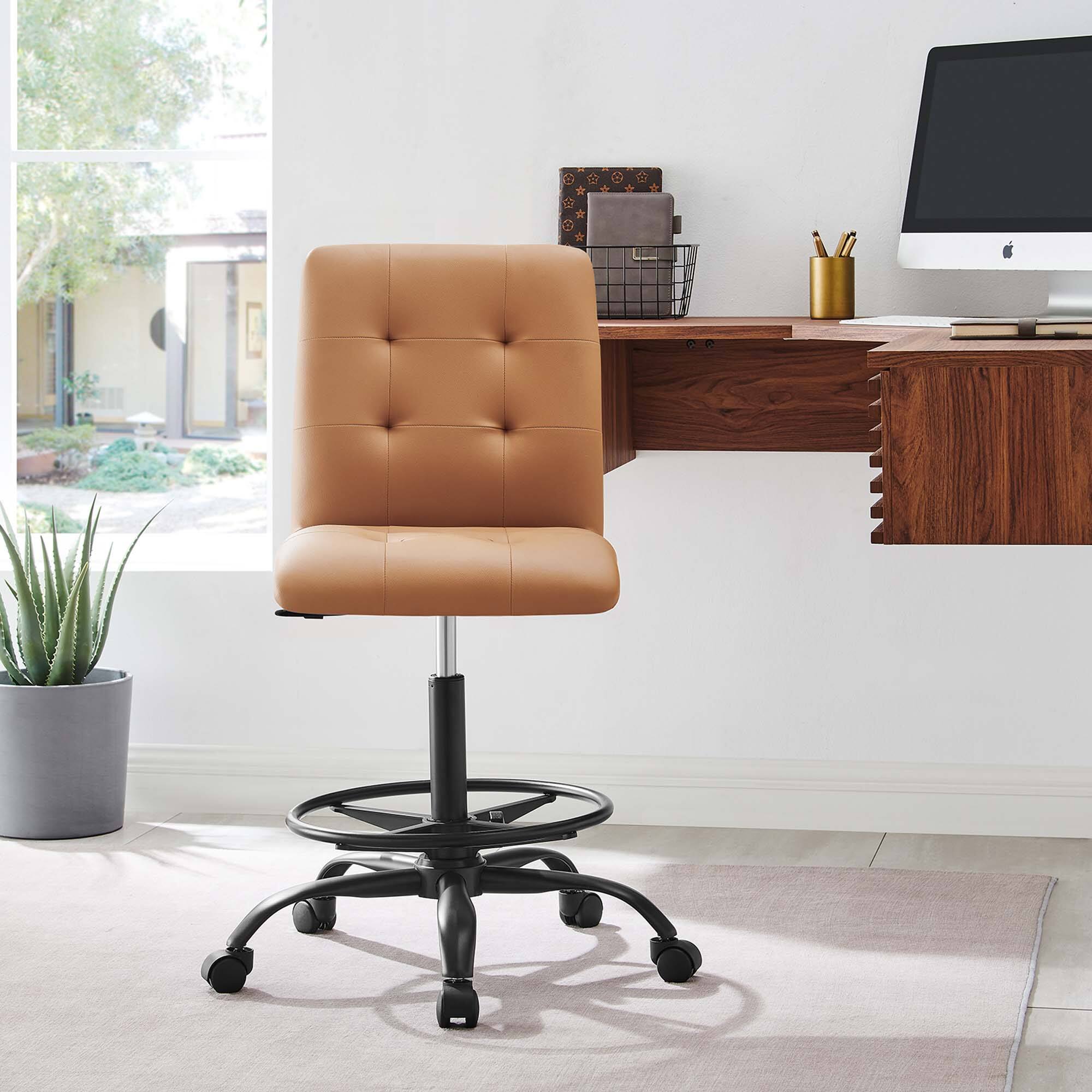 Prim Armless Vegan Leather Drafting Chair by Modway Black Tan EEI-4979 ...