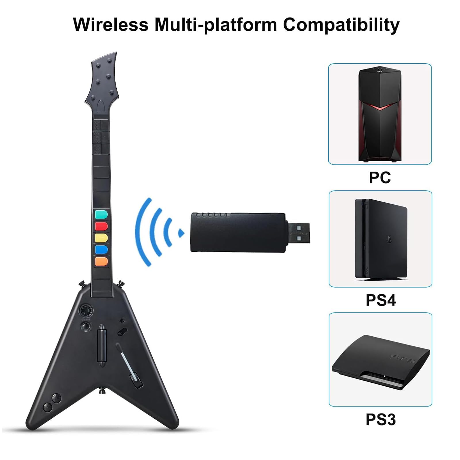 Reds Spade Pc Wireless Guitar Controller With Dongle For Ps3 Ps4 playstation 4 Compatible Rock ...