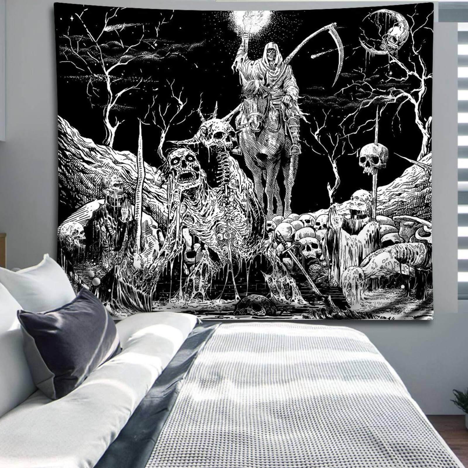 Paradigms Interiors And Goth Tapestry For Bedroom Gothic Skeleton Wall ...