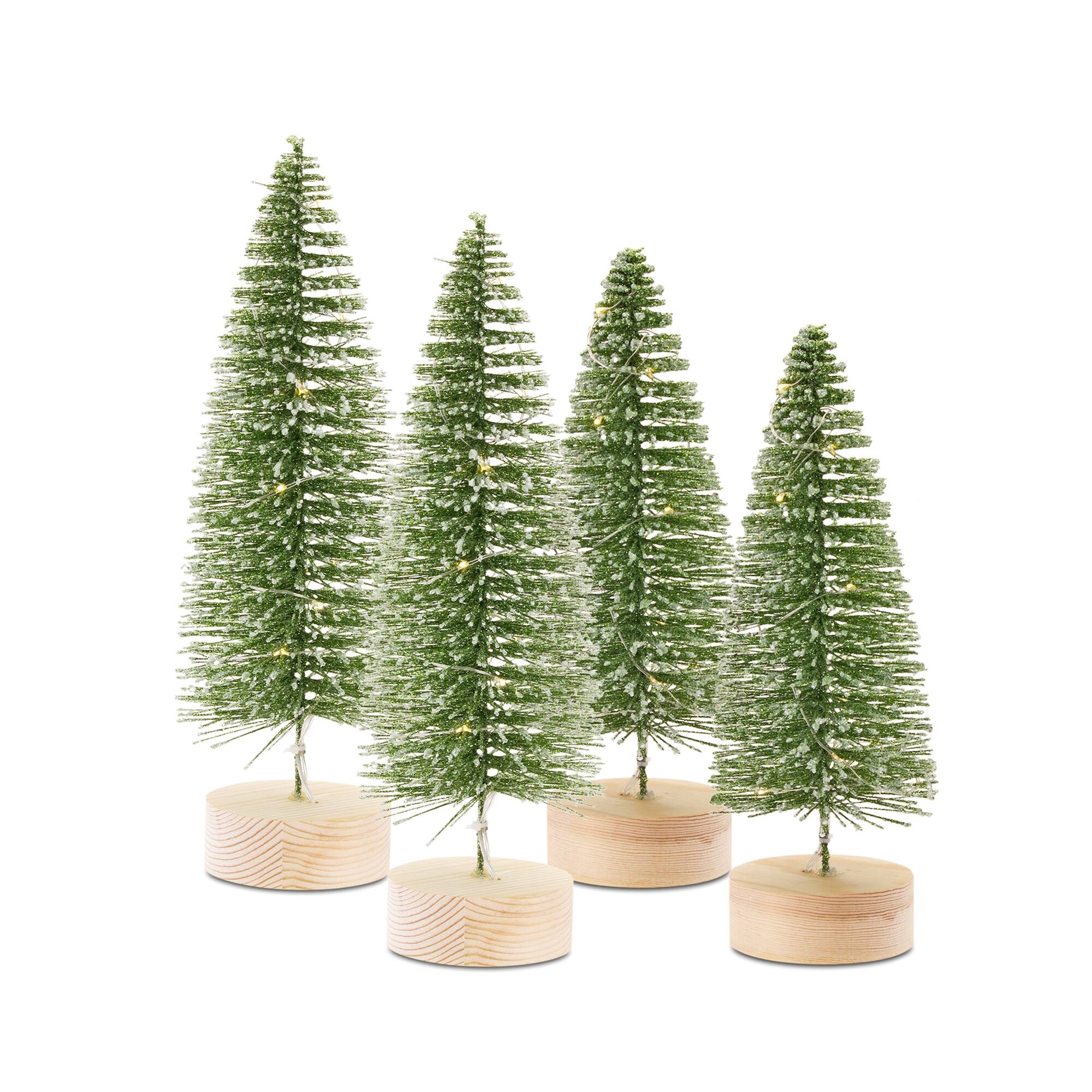 BreeBe LED Lighted Green Bottle Brush Tree with Wood Base and Gold ...