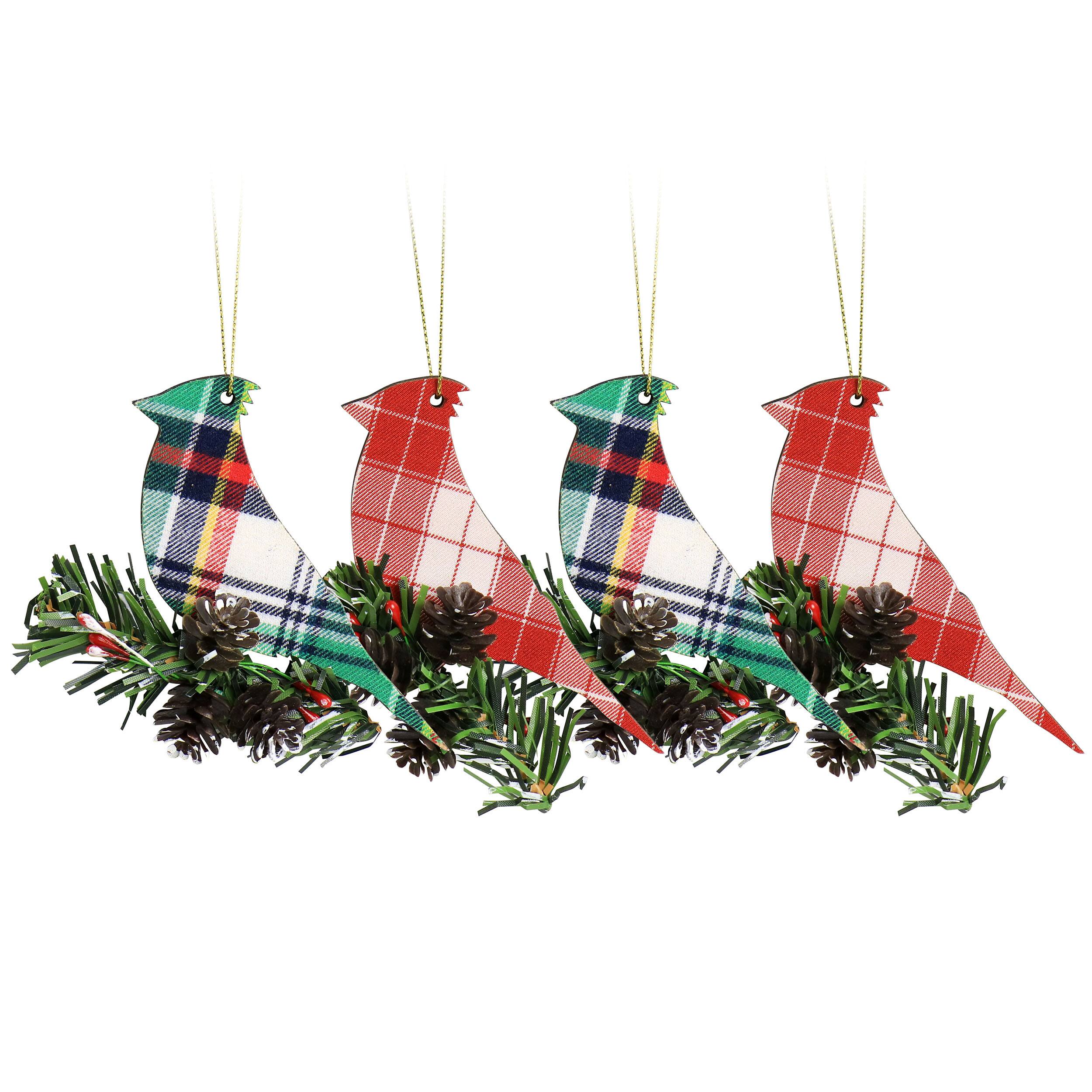 Martha Stewart Holiday Bird Ornament 4 Piece Set in Red and Green Red ...