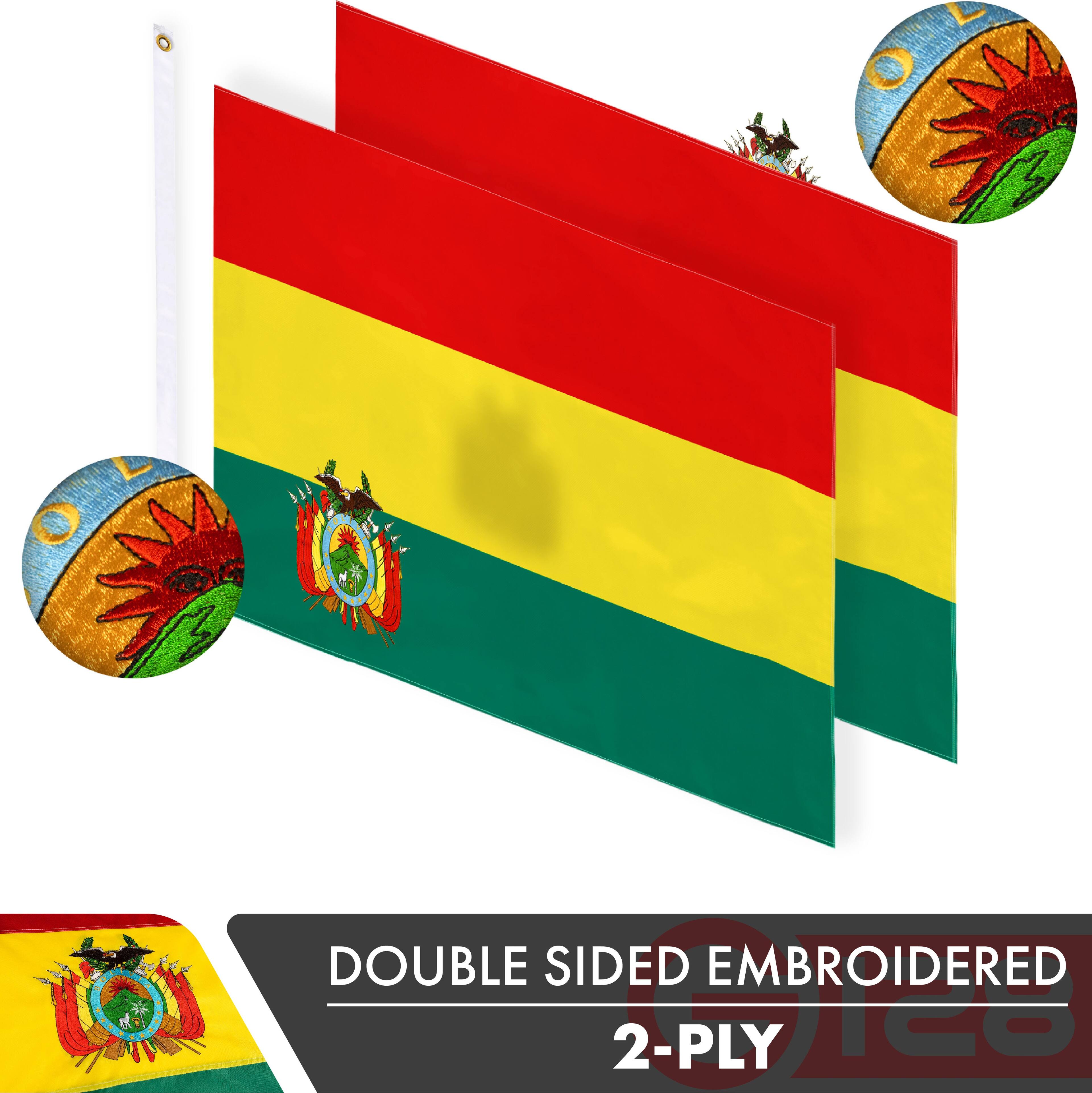 G128 Bolivian Flag, 3 x 5 ft Double Sided Embroidered Polyester with ...