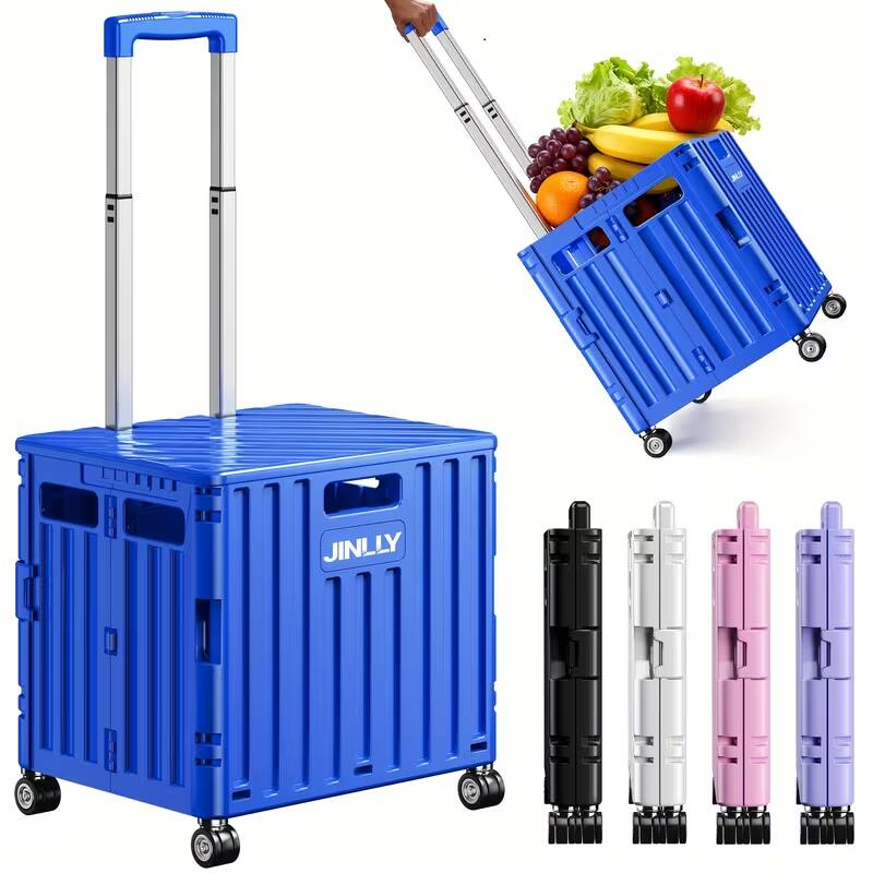 JINLLY 65L Folding Rolling Utility Cart, Portable Rolling Crate ...