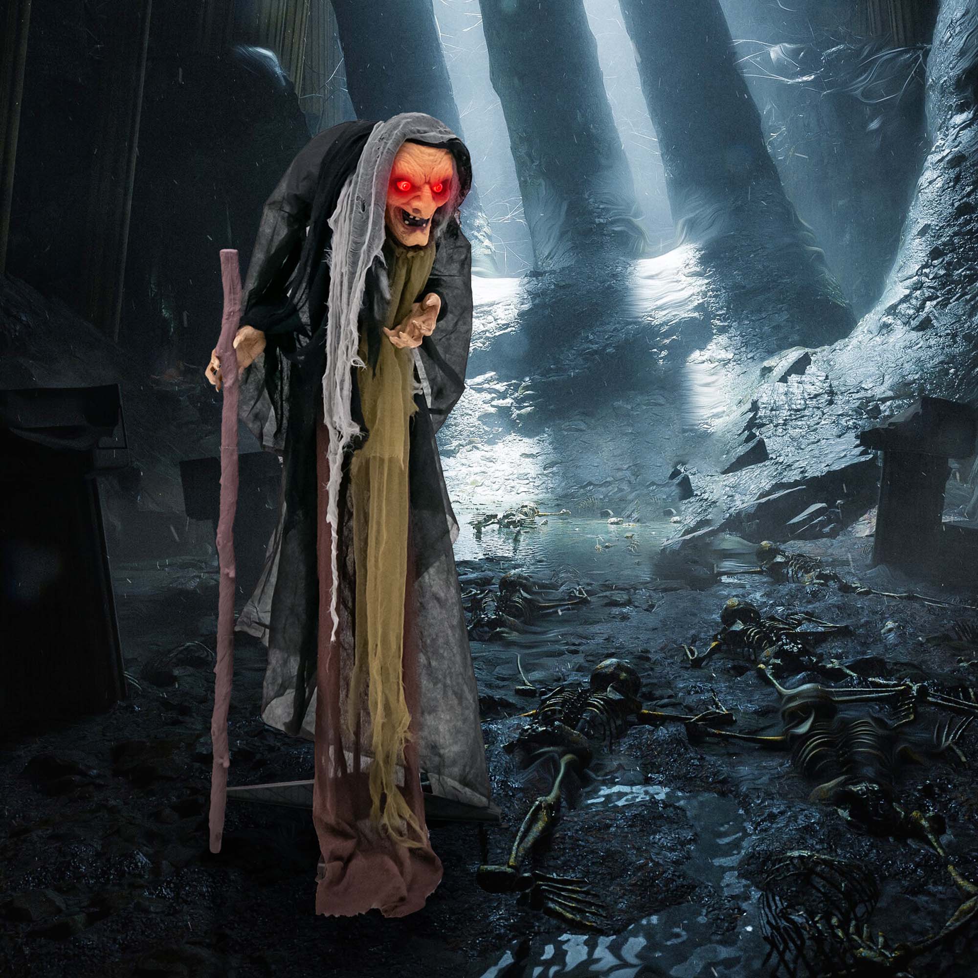 Costway 5 FT Halloween Animated Standing Witch Life Size Decoration ...